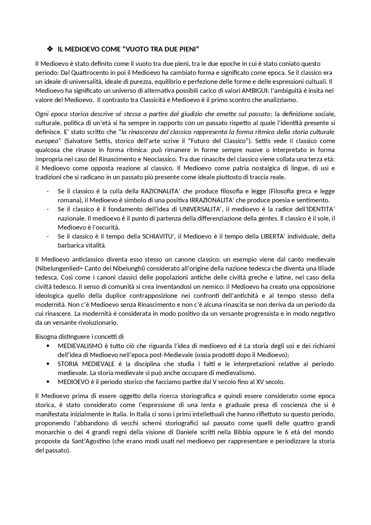 Medioevo E Medievalismo Docsity