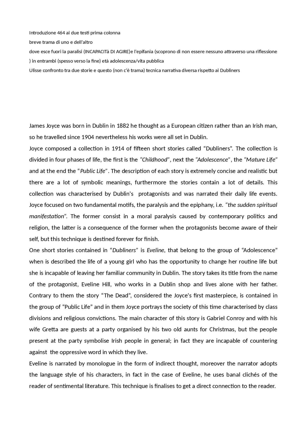 Tema Su James Joyce Docsity
