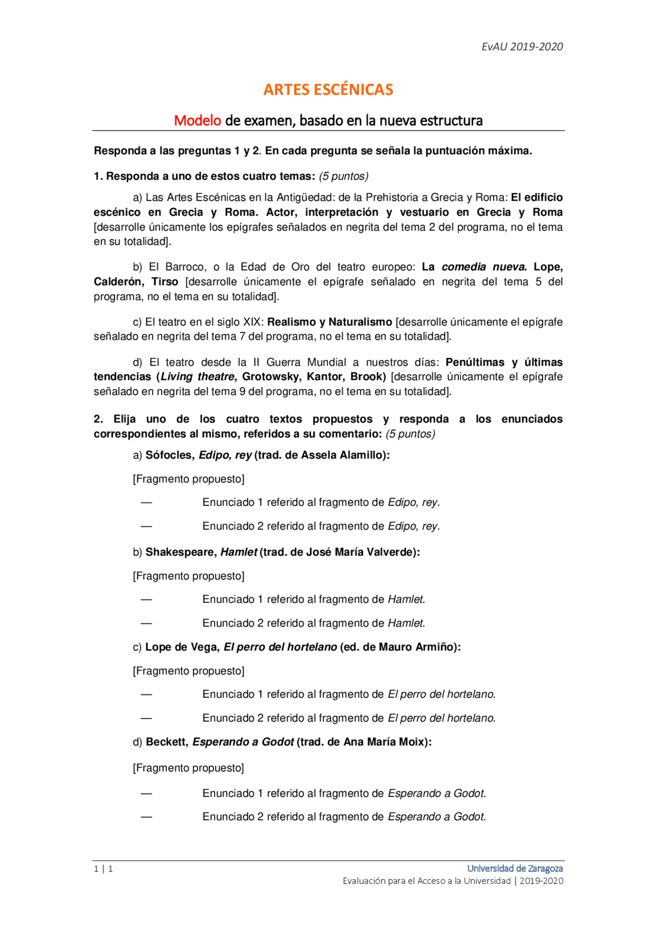 Ejemplos Examen Evau Docsity