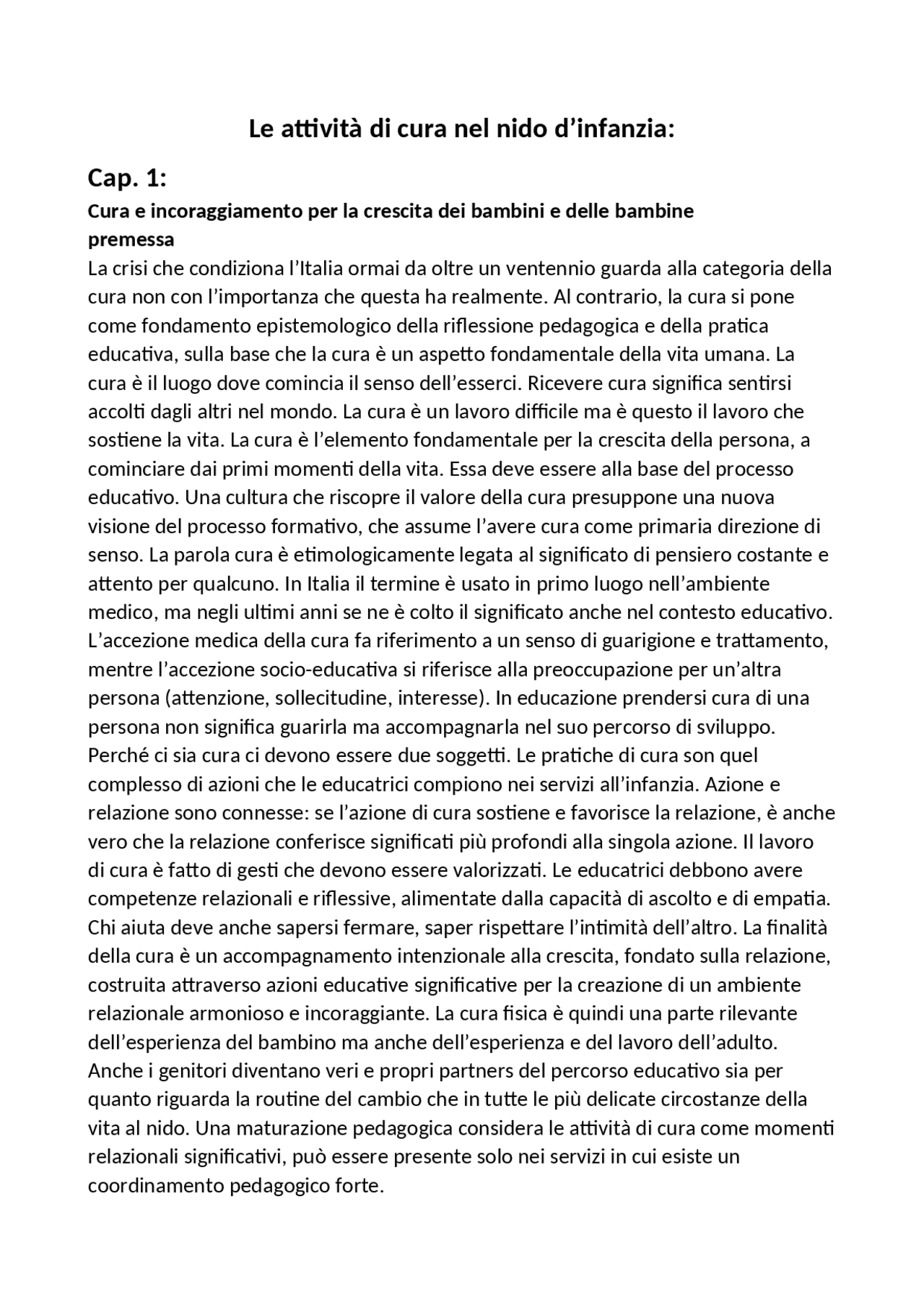 Le Attività Di Cura Nel Nido Di Infanzia Docsity