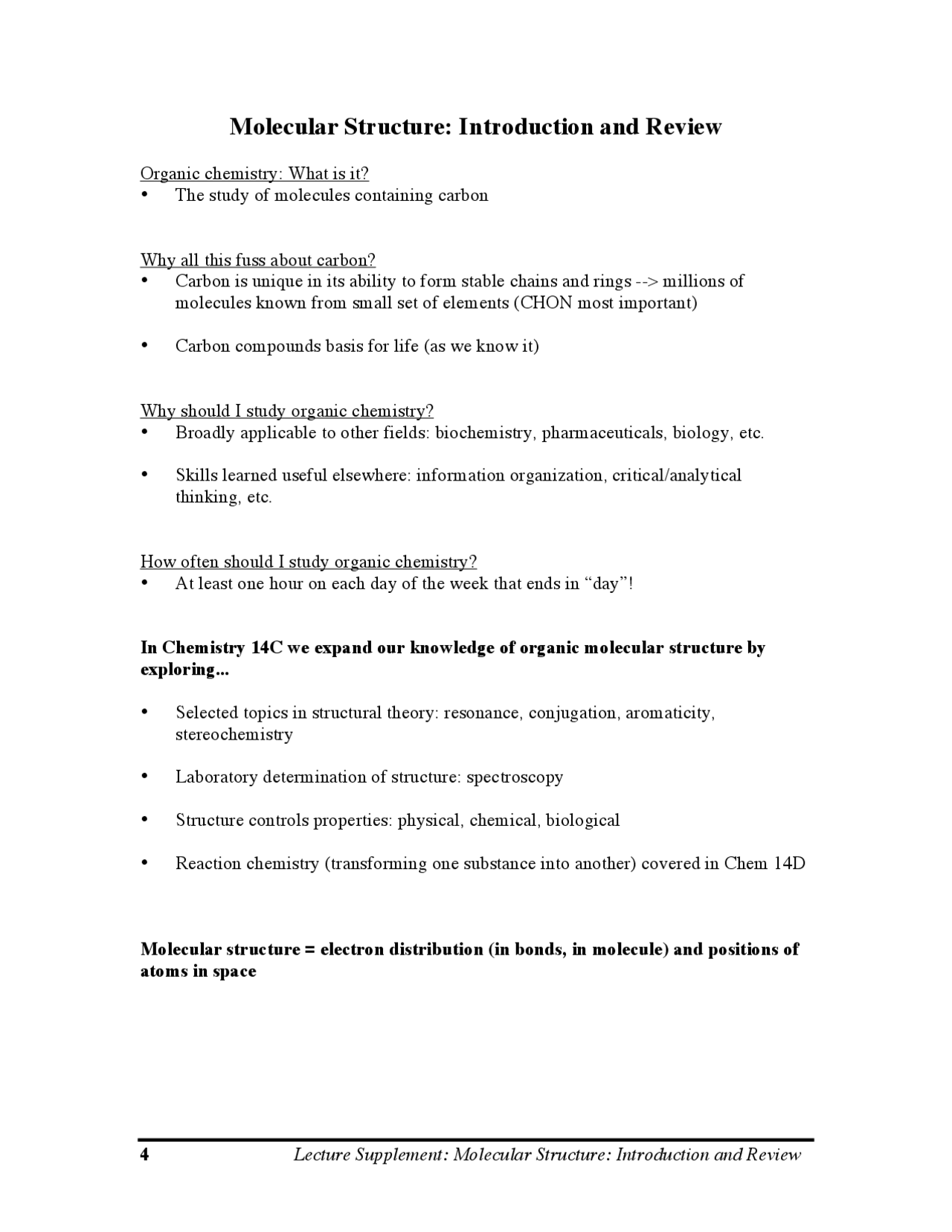 Molecular Structure Introduction And Review Chem 14c Docsity