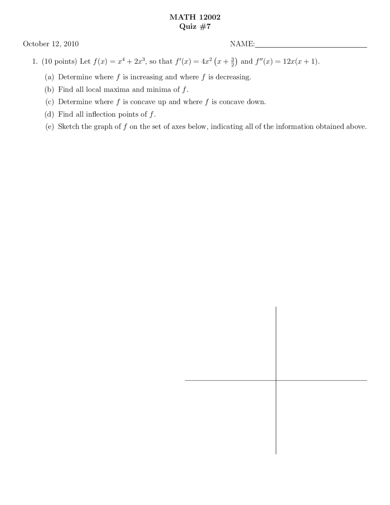 Fonctions And Graphs Quiz 7 Five Questions Math 12002 Docsity