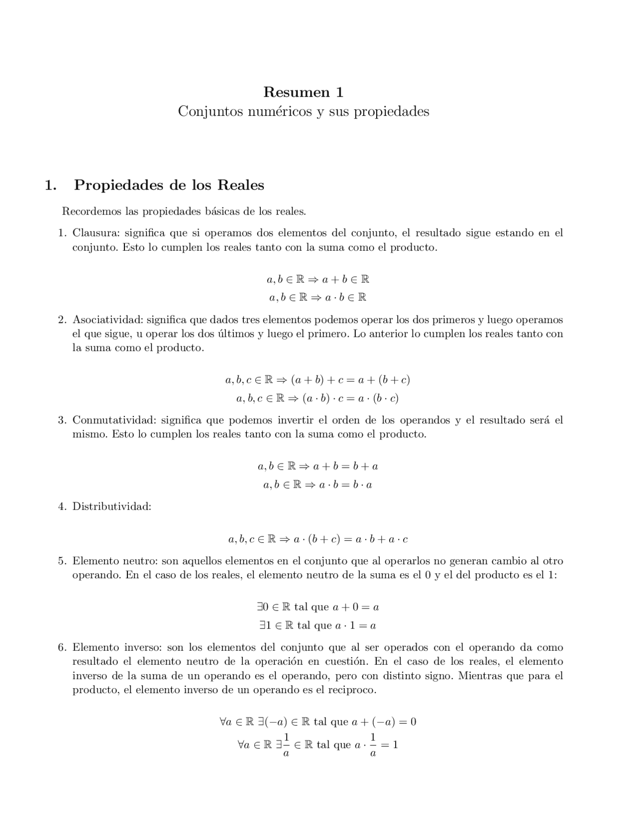 Conjuntos Numéricos Resumen Docsity