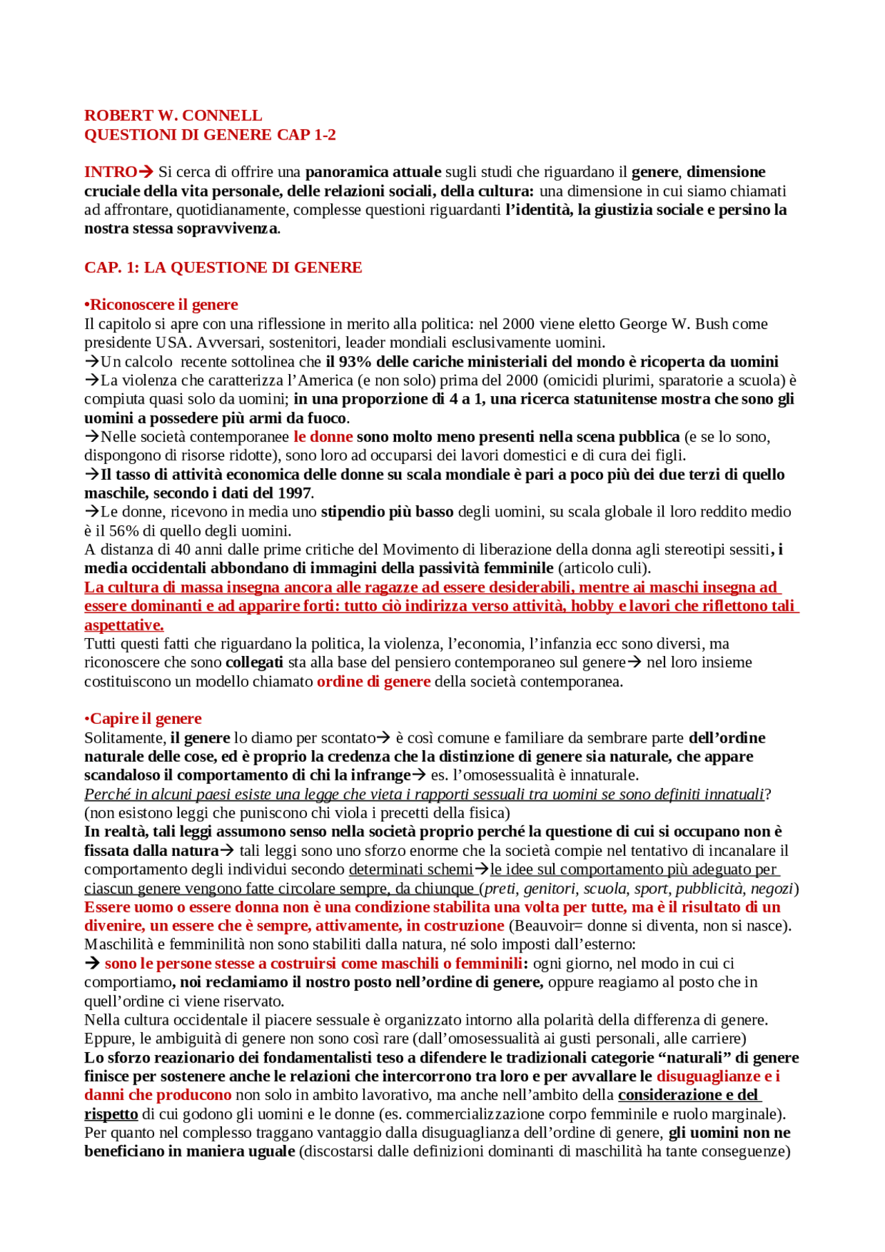 Robert Connell Questioni Di Genere Cap 1 E 2 Docsity