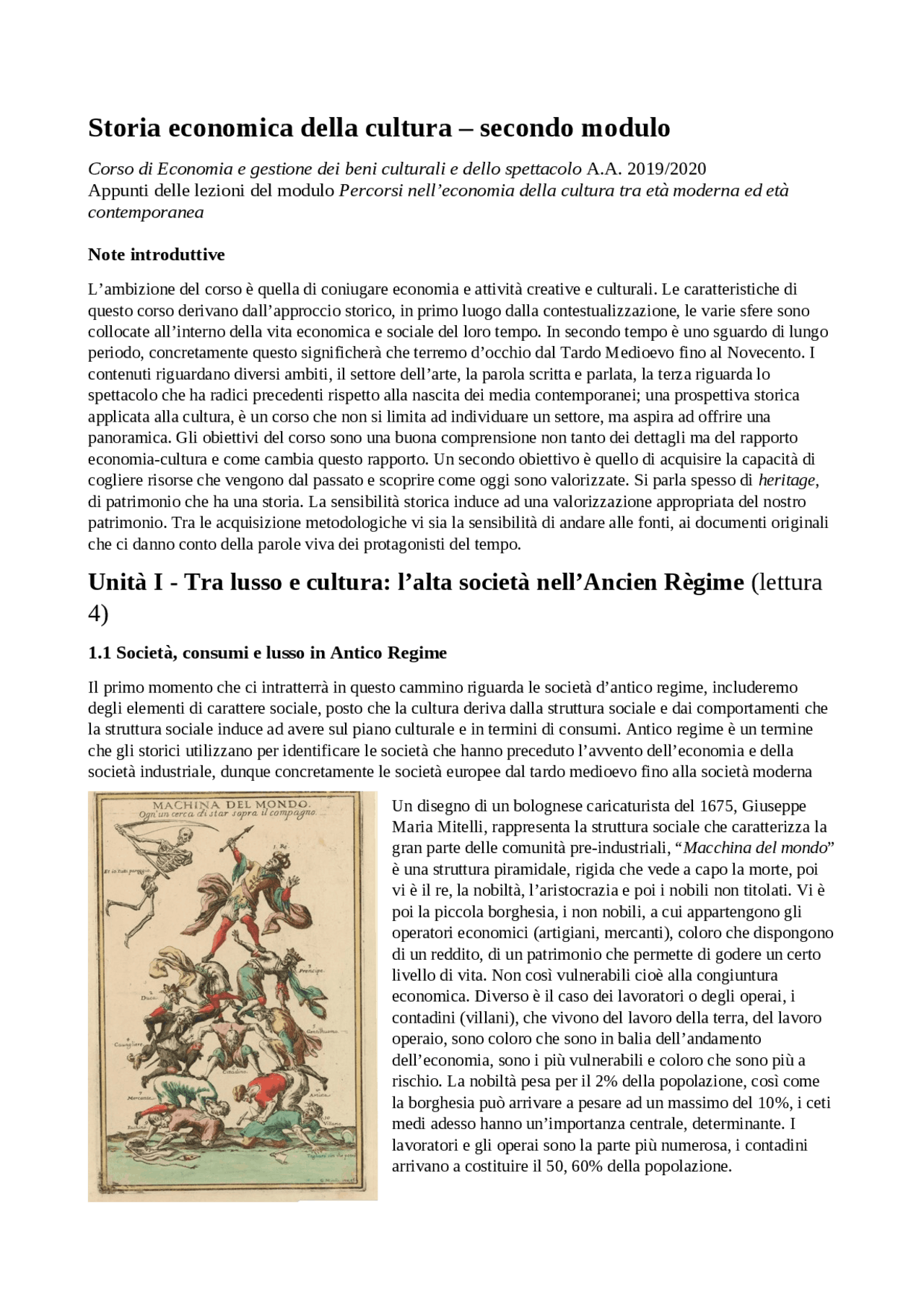 Storia Economica della Cultura - appunti sul secondo modulo - Docsity