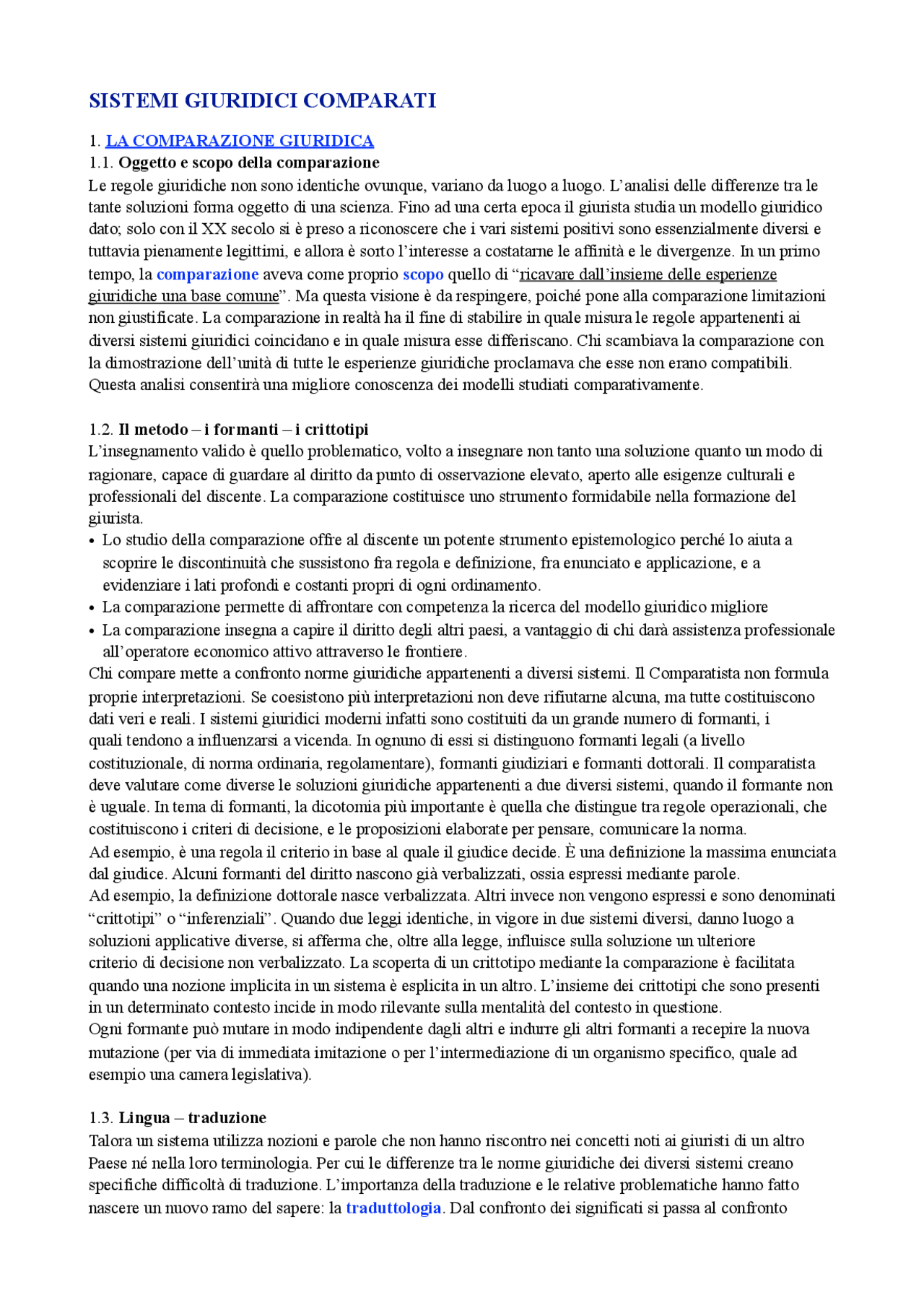 Riassunto Di Sistemi Giuridici Comparati Docsity