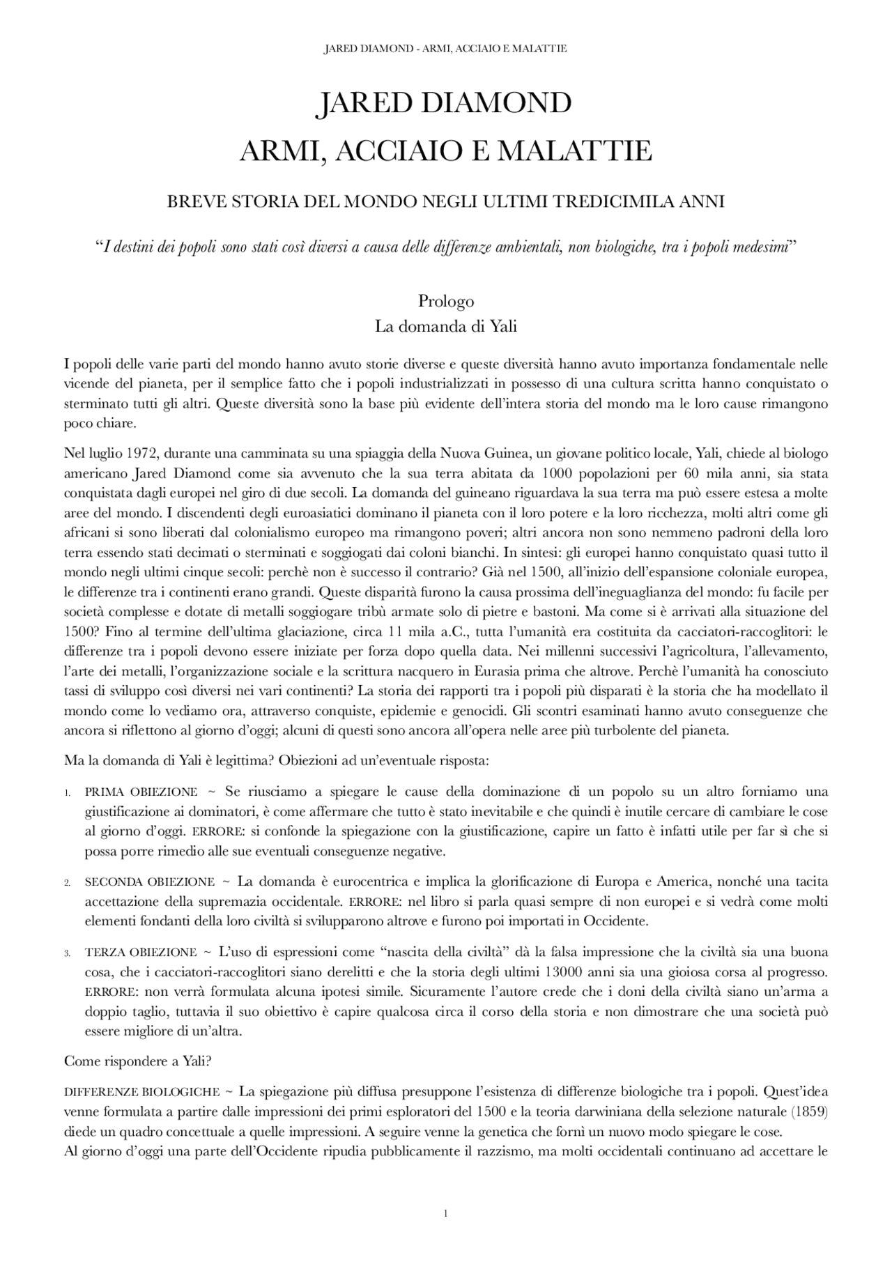 Armi Acciaio E Malattie Jared Diamond Docsity