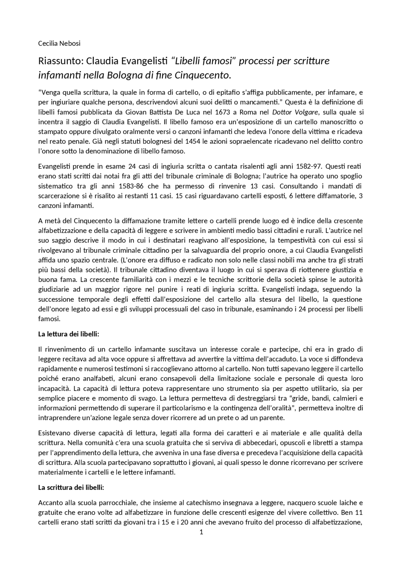 Libelli famosi. riassunto del saggio - Docsity