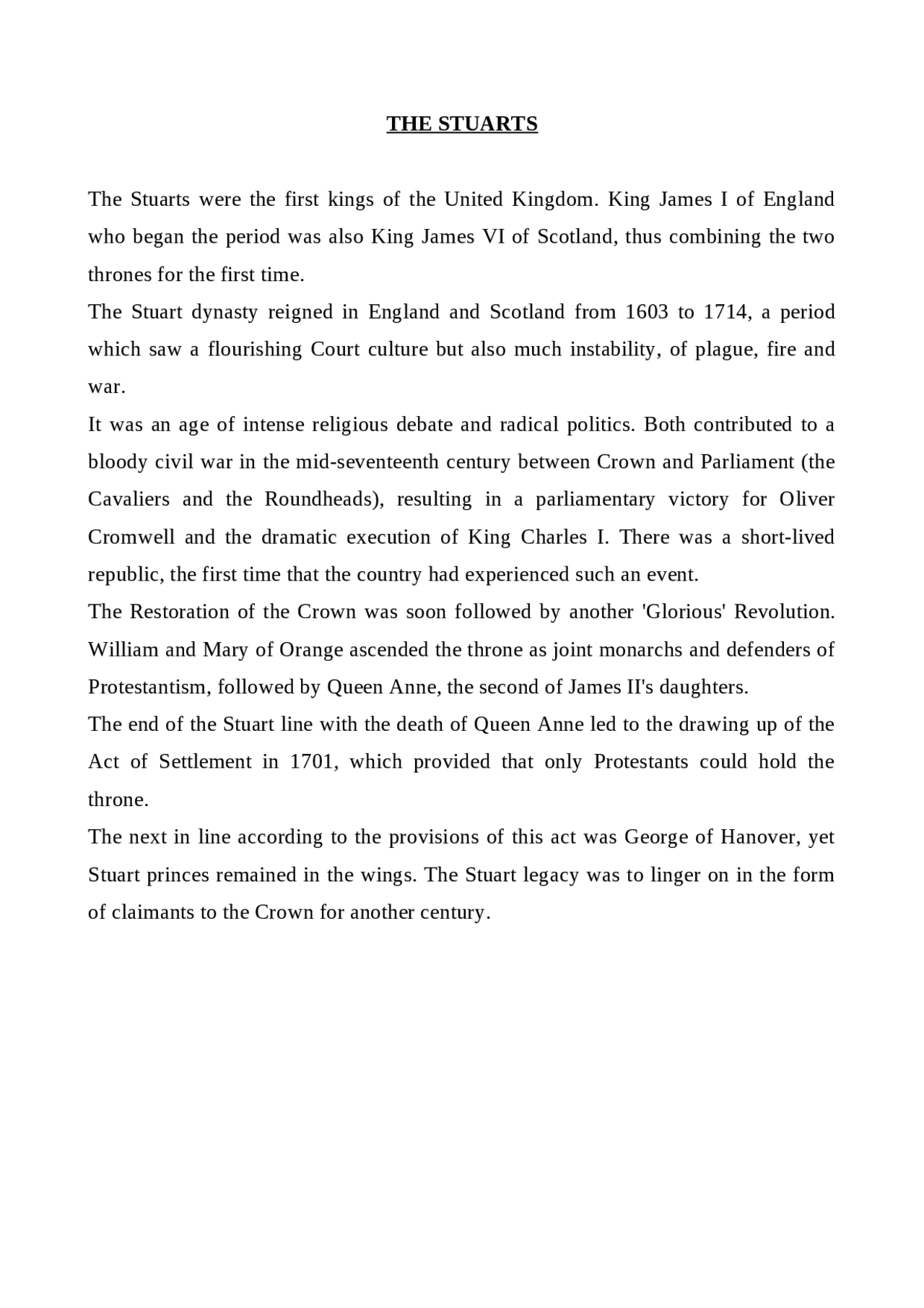 The Stuarts and the civil war - Docsity