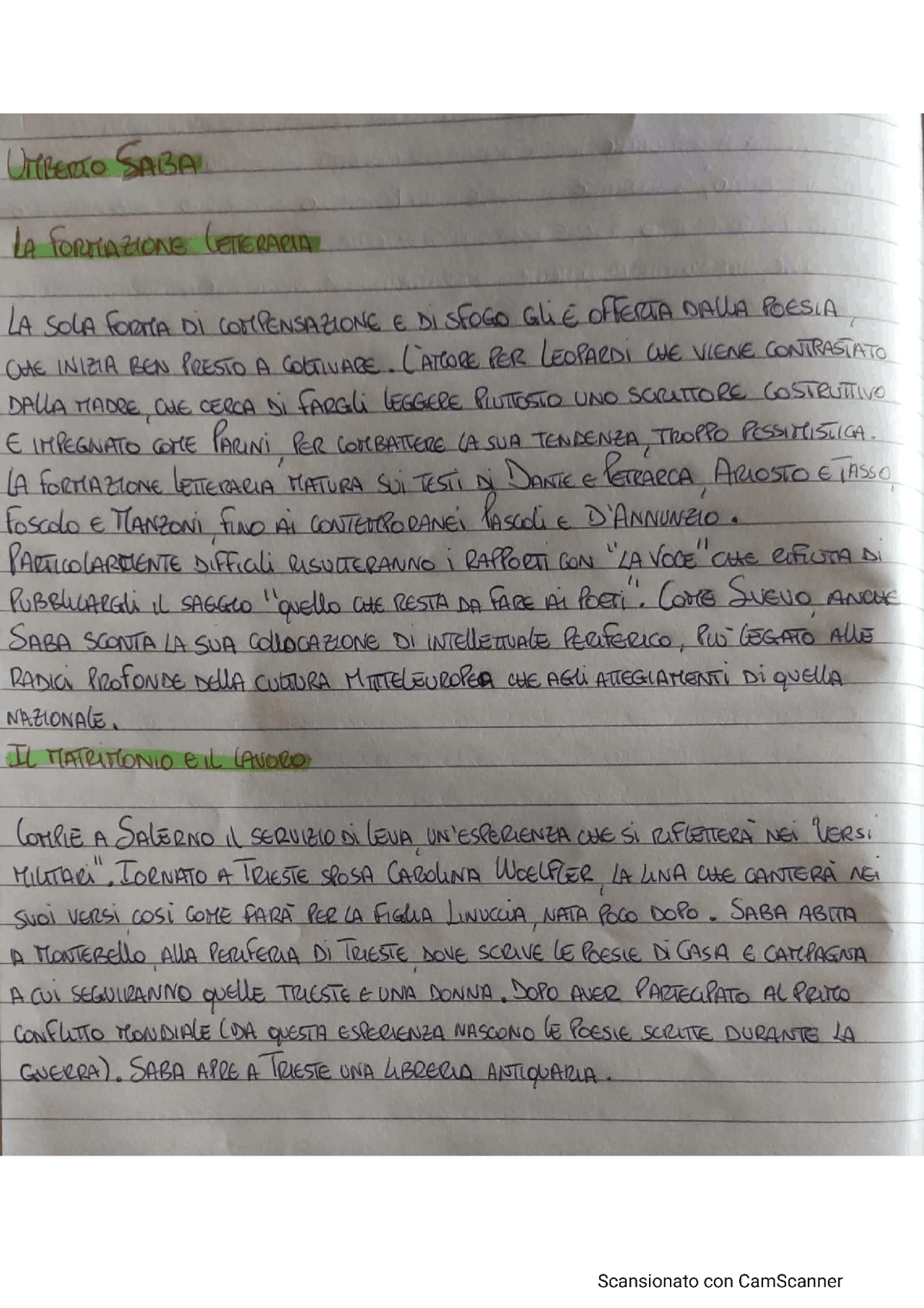 Saba Poetica In Sintesi Docsity