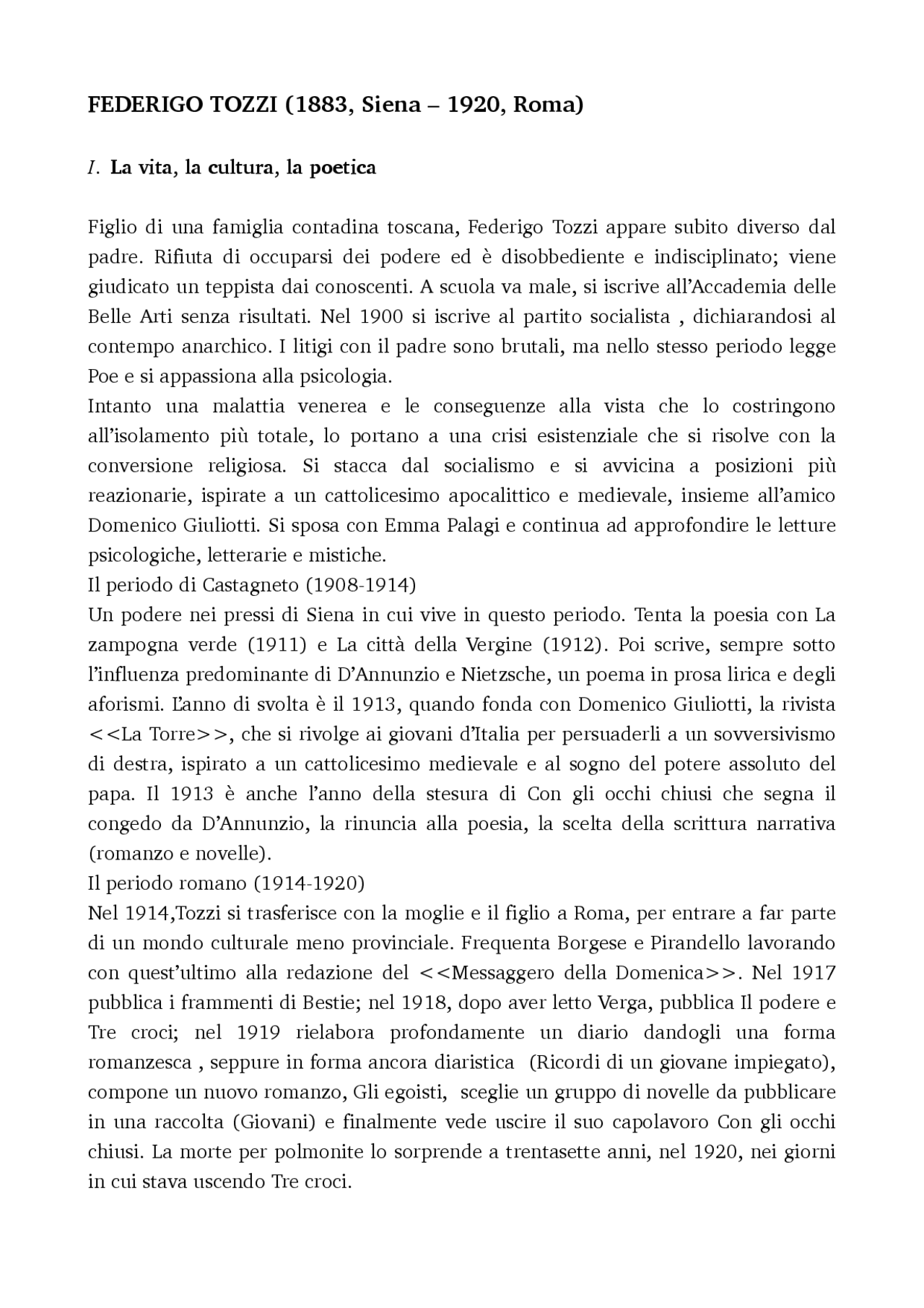 Federigo Tozzi : vita, opere e pensiero | Appunti di Letteratura ...