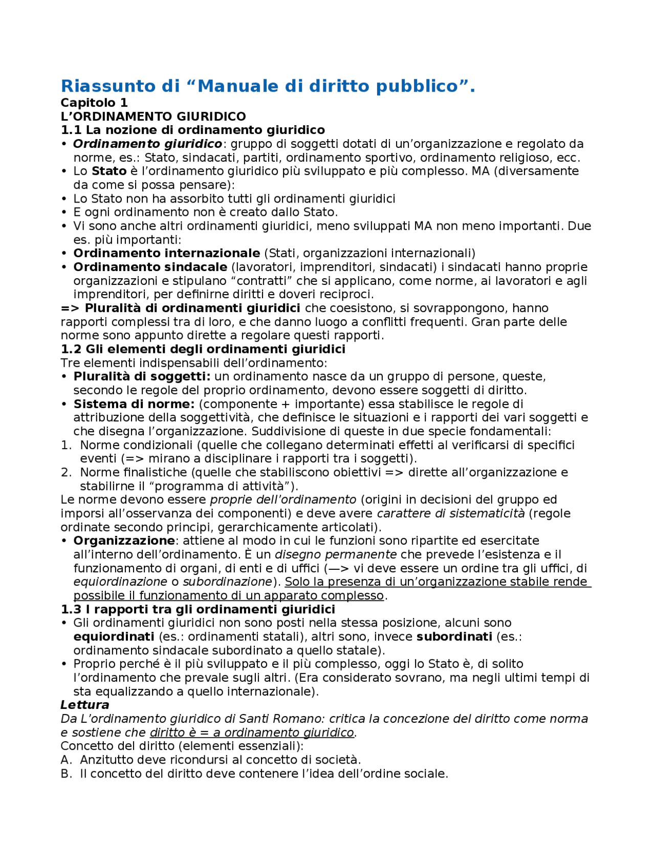 Riassunto Di Manuale Di Diritto Pubblico Docsity