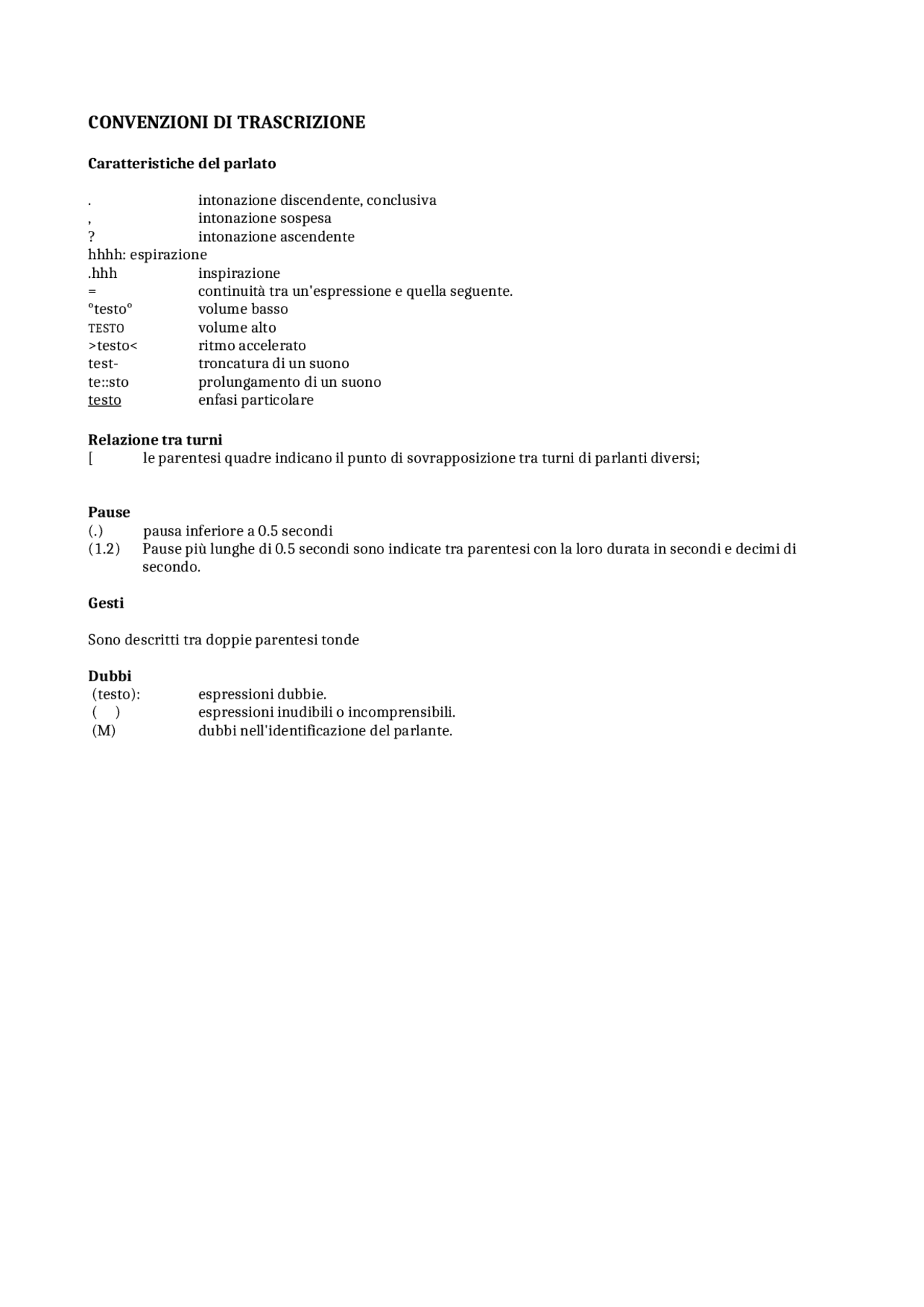 Convenzioni di trascrizione - Docsity