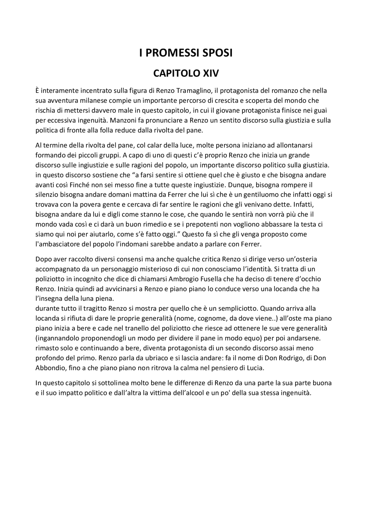 Capitolo XIV dei Promessi sposi - Docsity