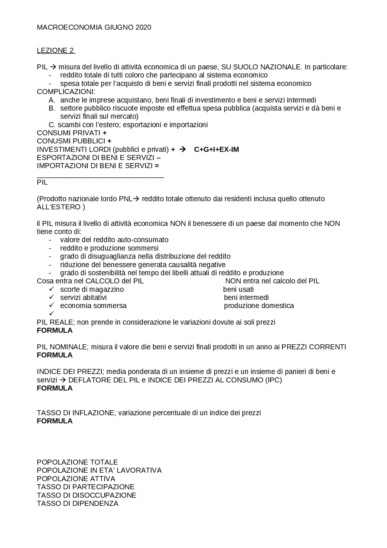Appunti Su Macroeconomia Scienze Politiche Docsity