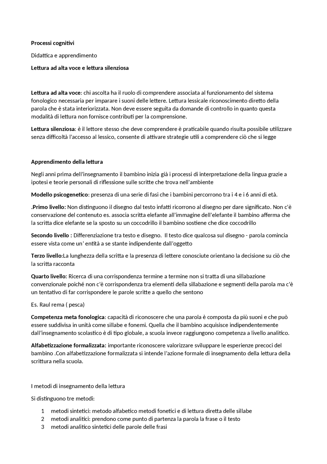 Processi Cognitivi Di Caligaris Docsity