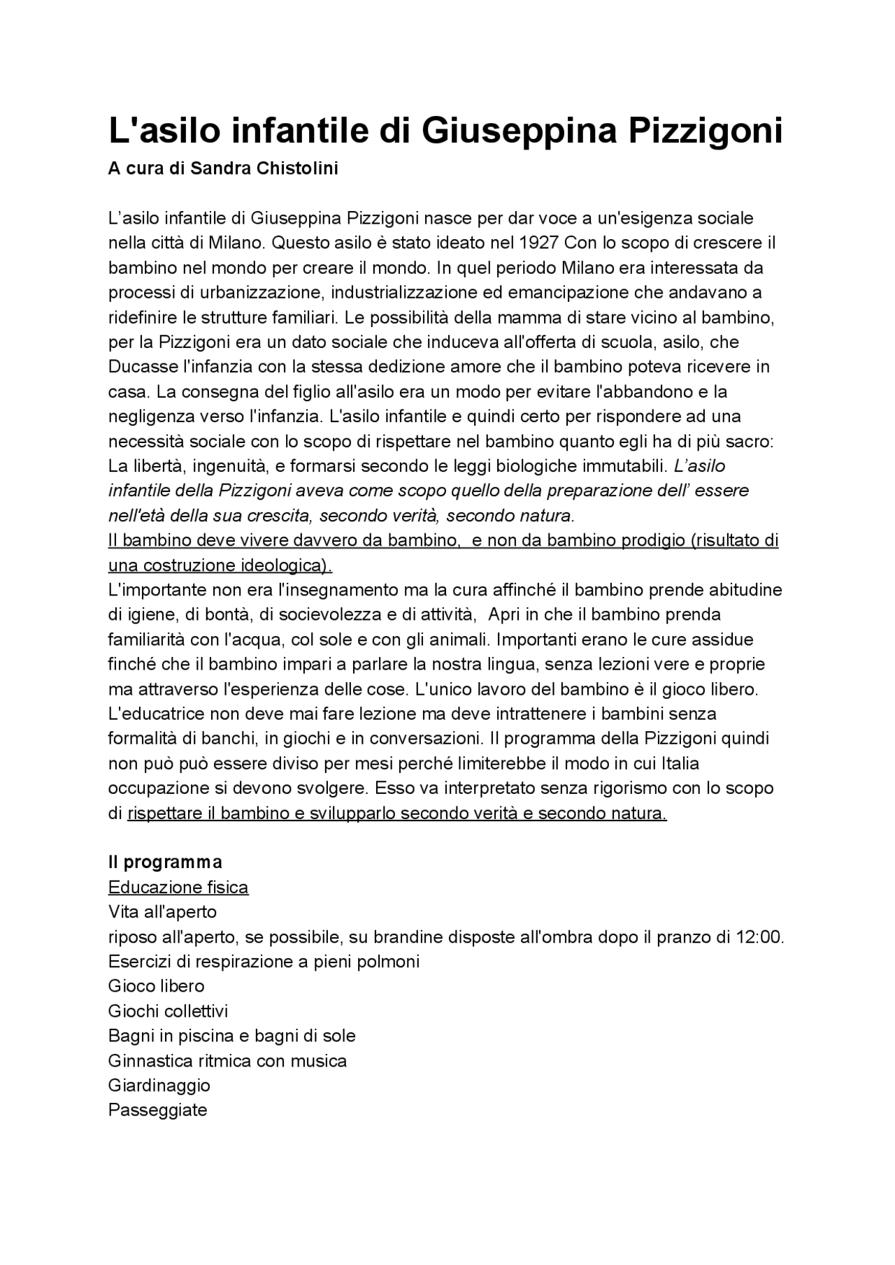 Pedagogia Generale Profssa Chistolini Scienze Della Formazione Docsity