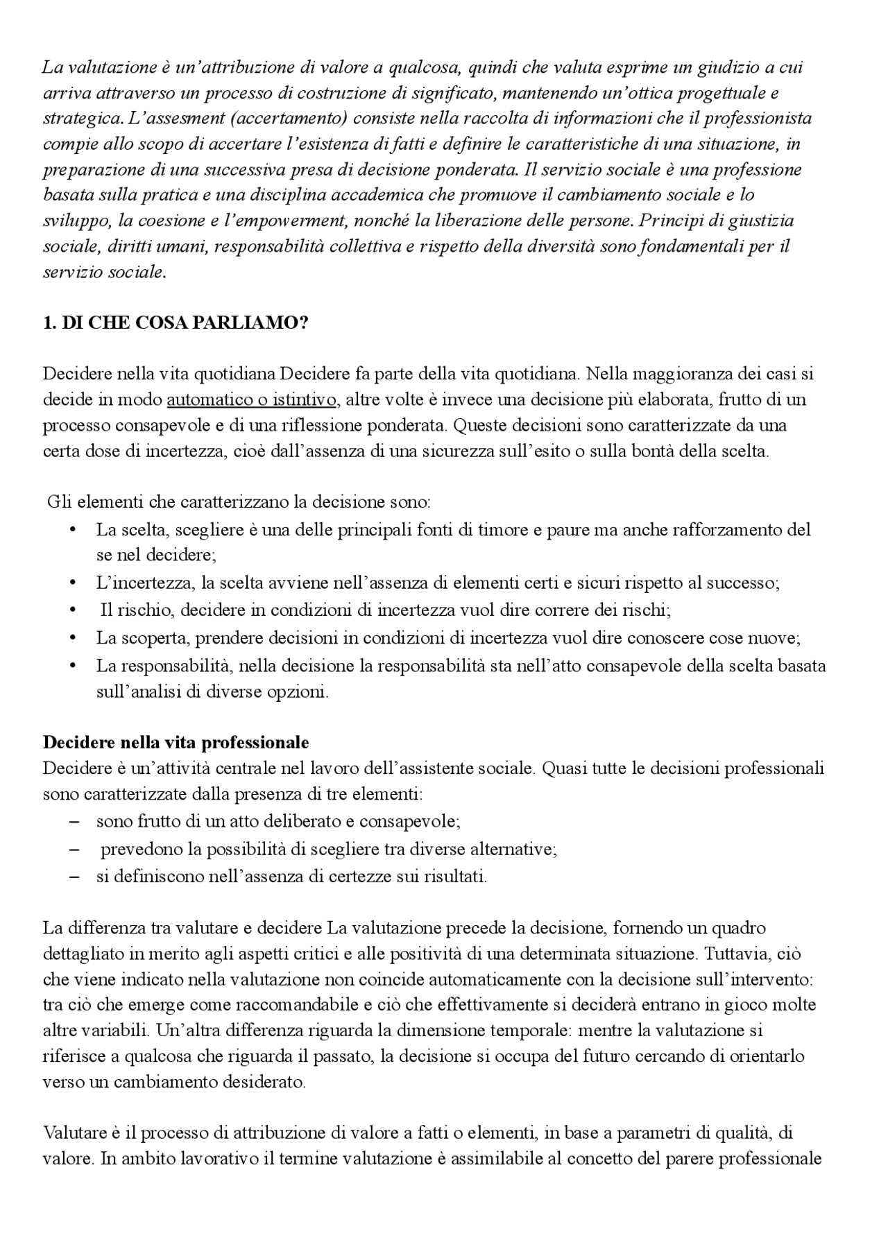 Decidere Nel Servizio Sociale Docsity