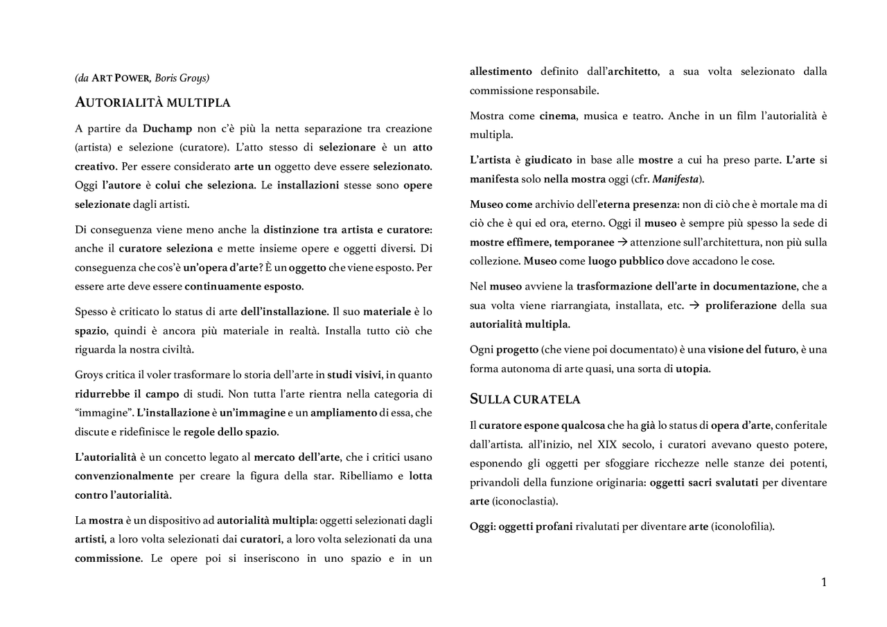 Riassunto capitoli "Autorialità multipla" e "Sulla curatela" dal libro ...