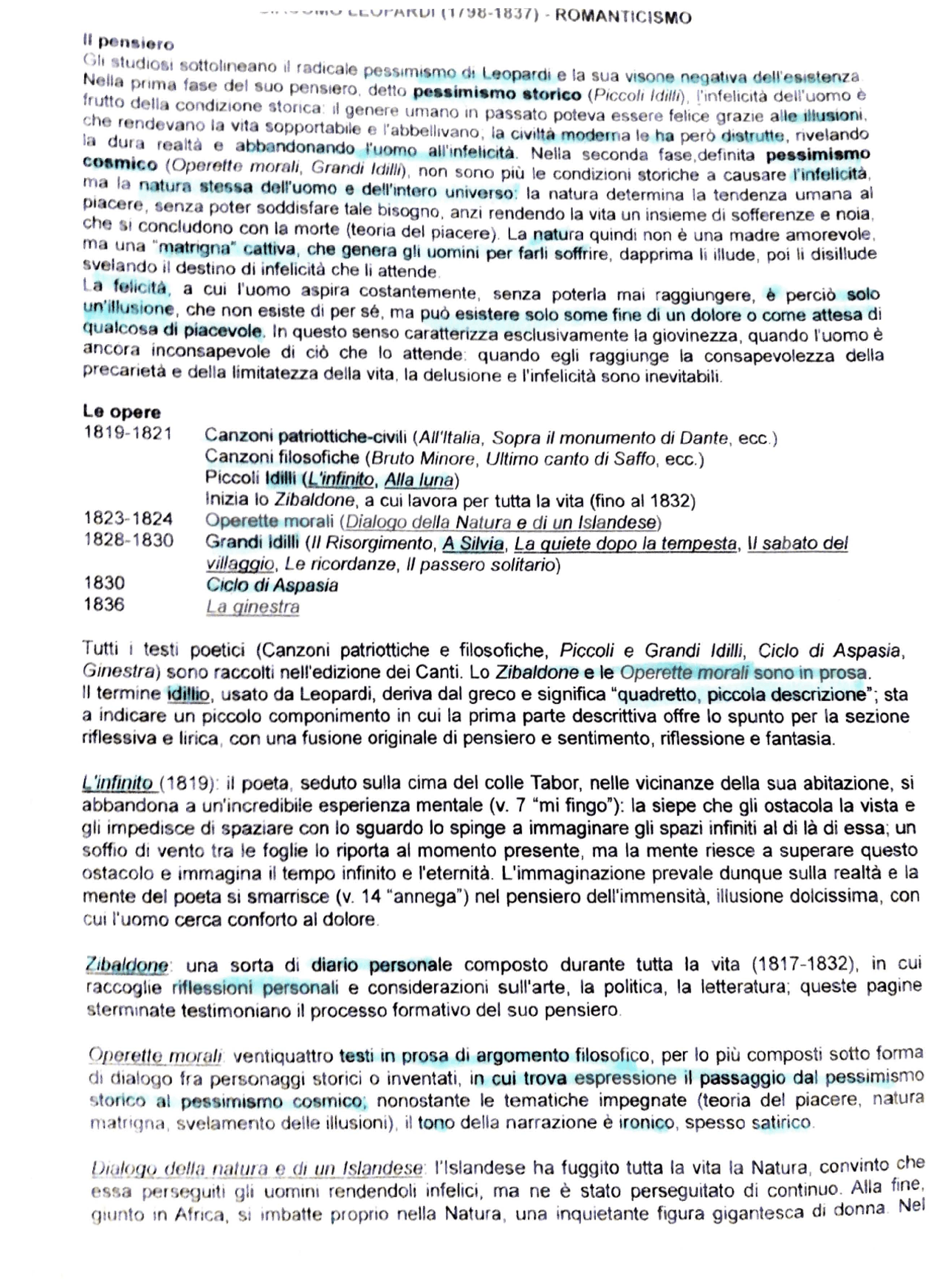Riassunto Su Leopardi Docsity