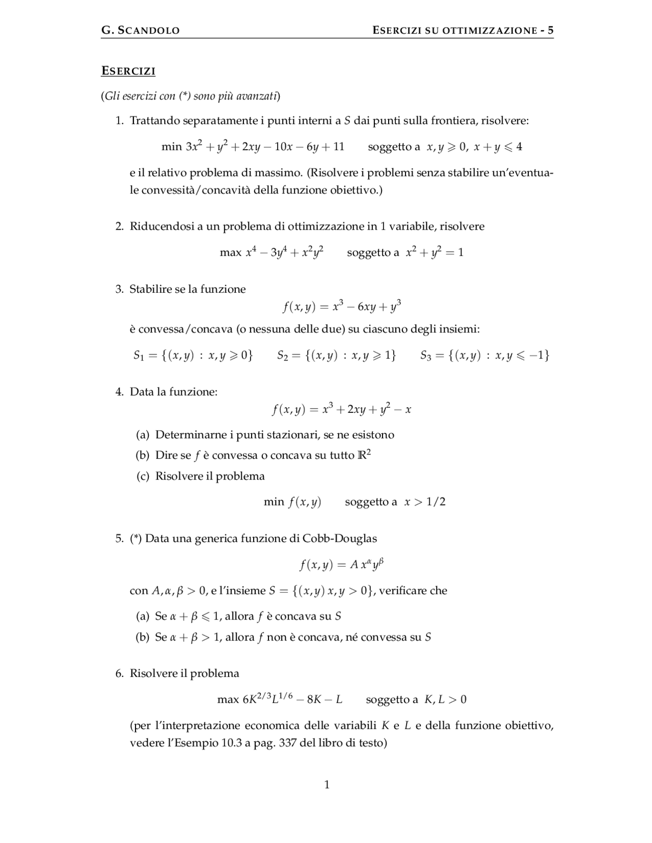 Esercizi ottimizzazione 5 - Docsity