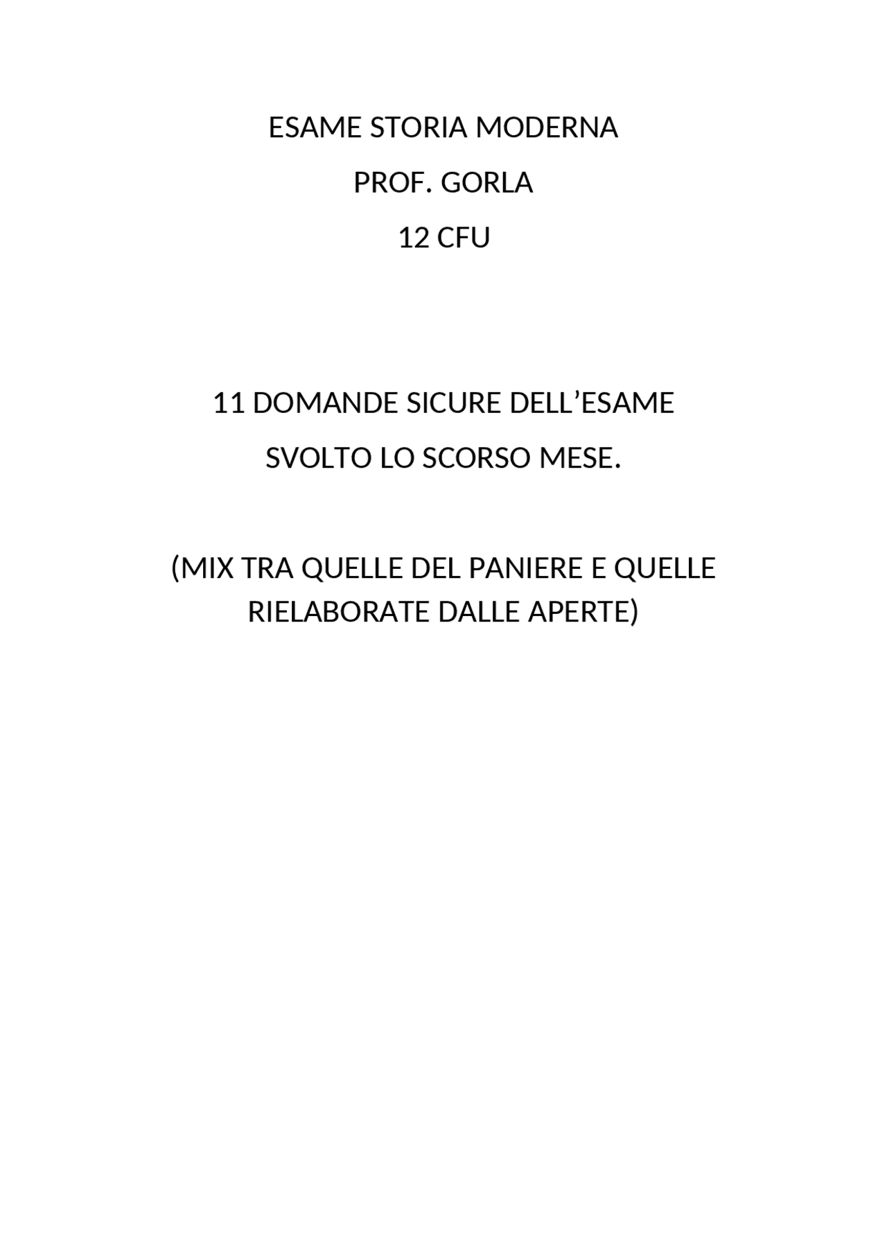Domande Esame Storia Moderna 11 Domande Sicure Del Compito Prof