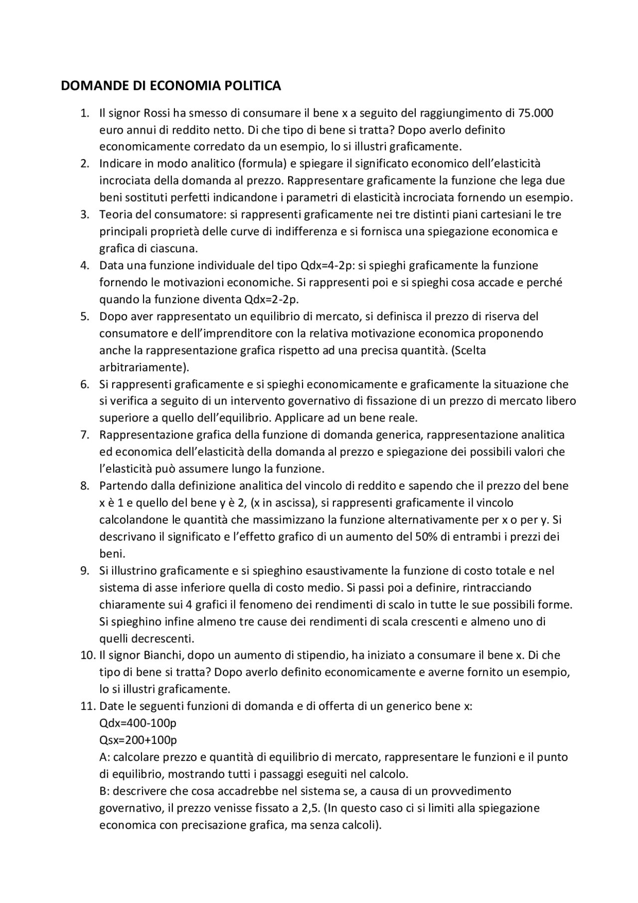Domande Esame Cattedra Economia Ad Unimi Docsity