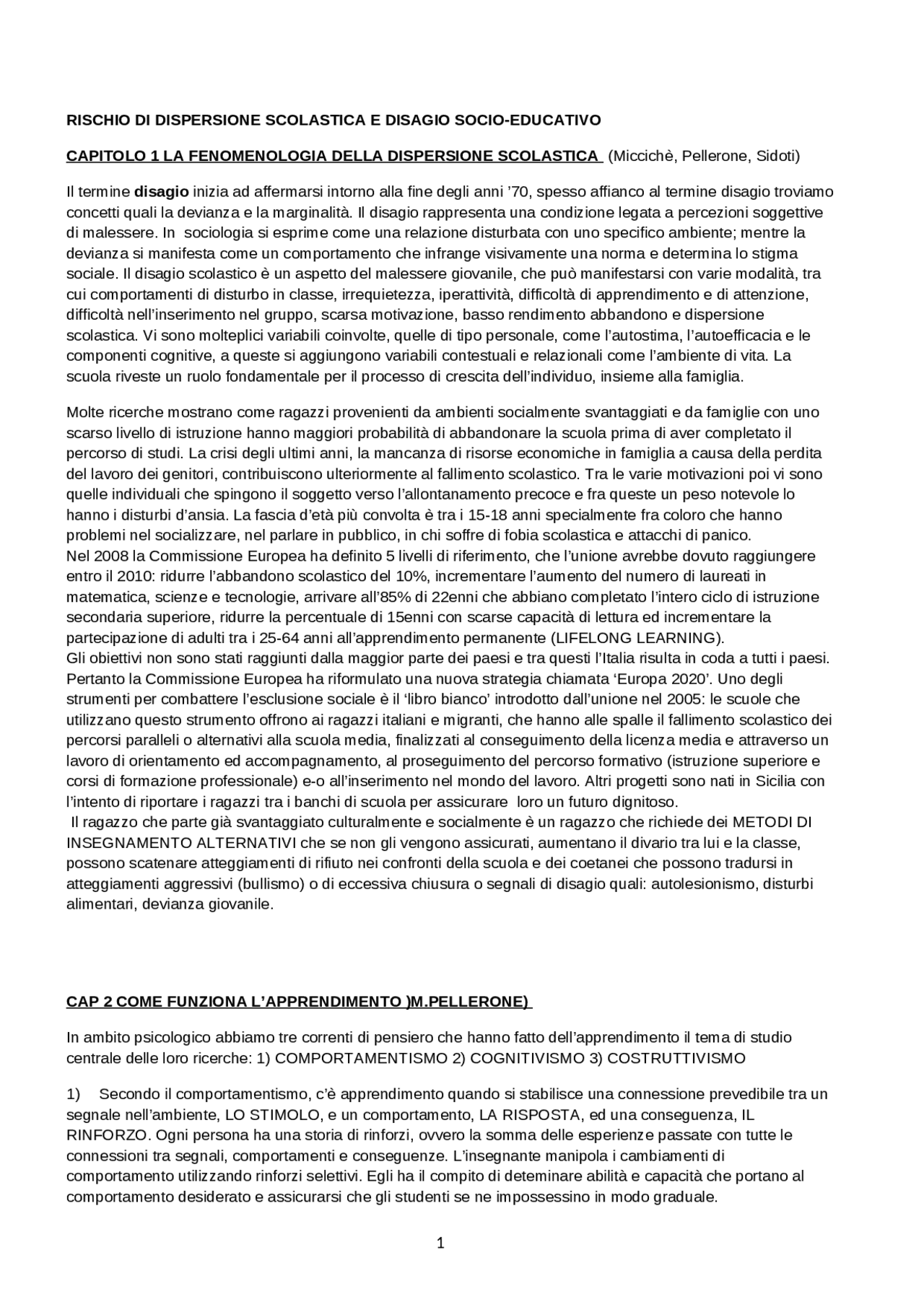 Rischio Di Dispersione Scolastica E Disagio Sociale Docsity