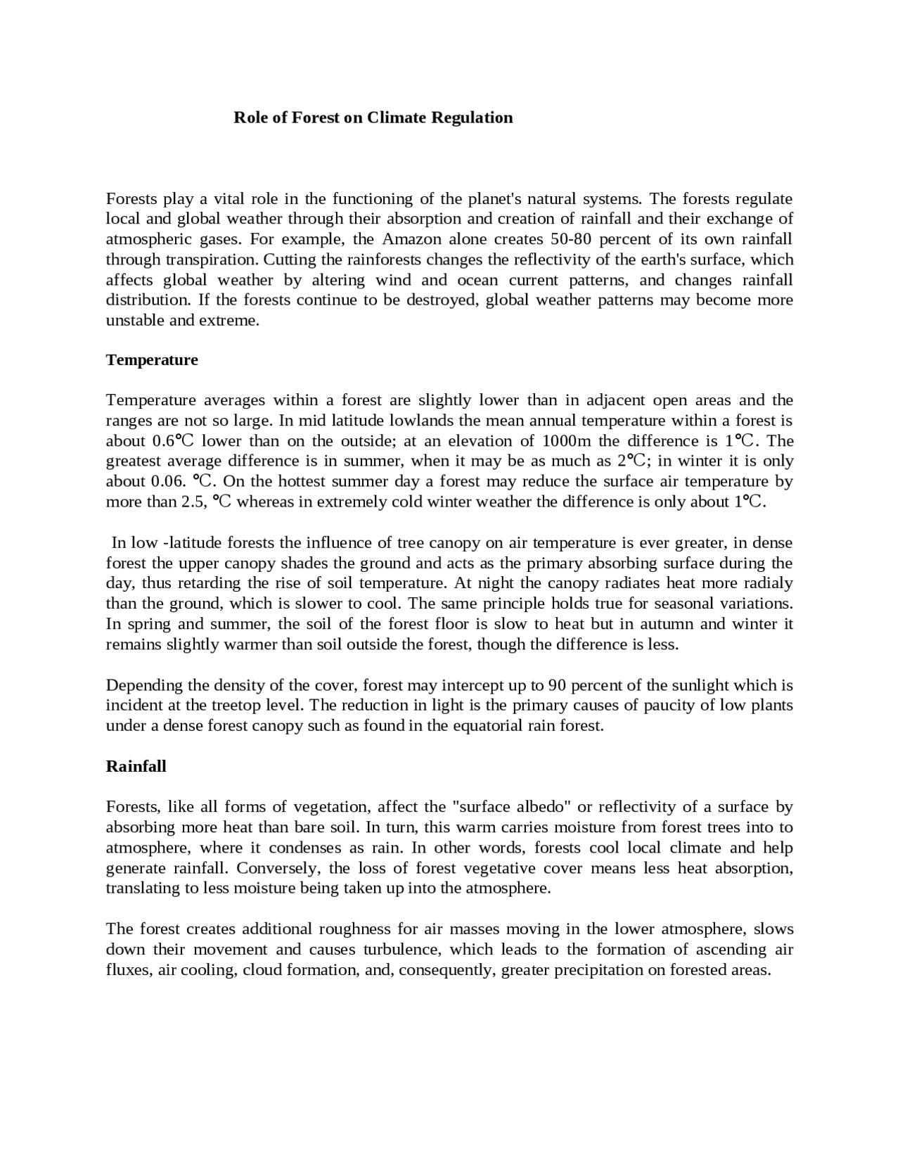 Role of forest on climate regulation - Docsity