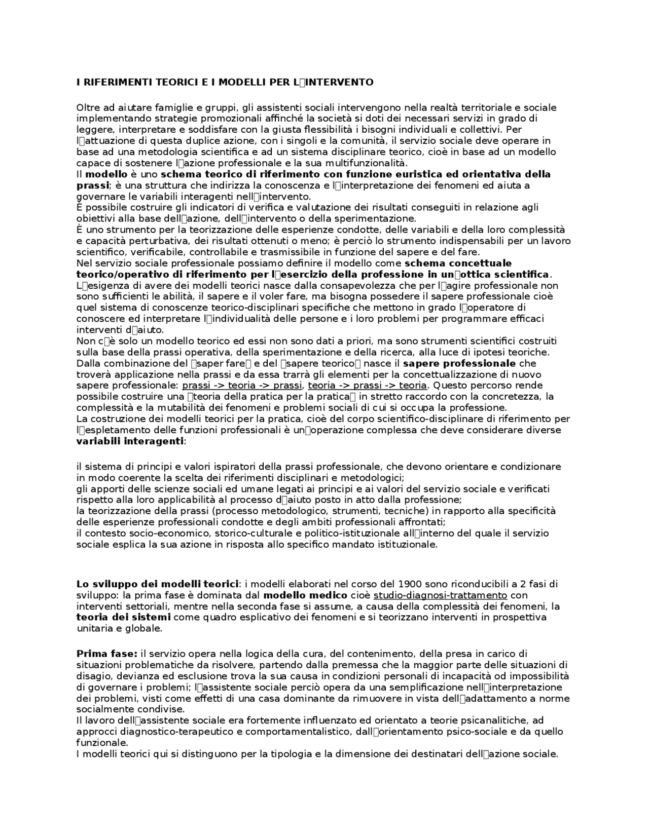 Modelli Teorici Servizio Sociale Docsity