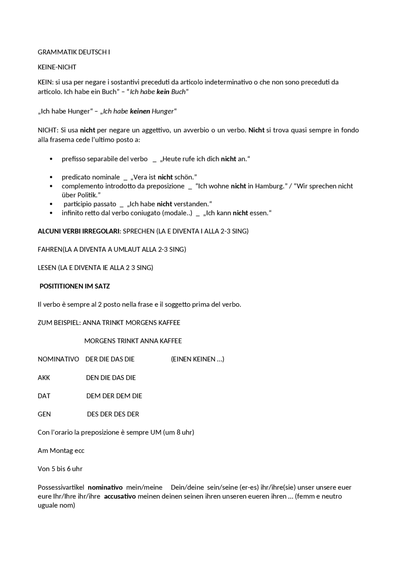 Base Grammatica Tedesca Appunti Di Lingua Tedesca Docsity