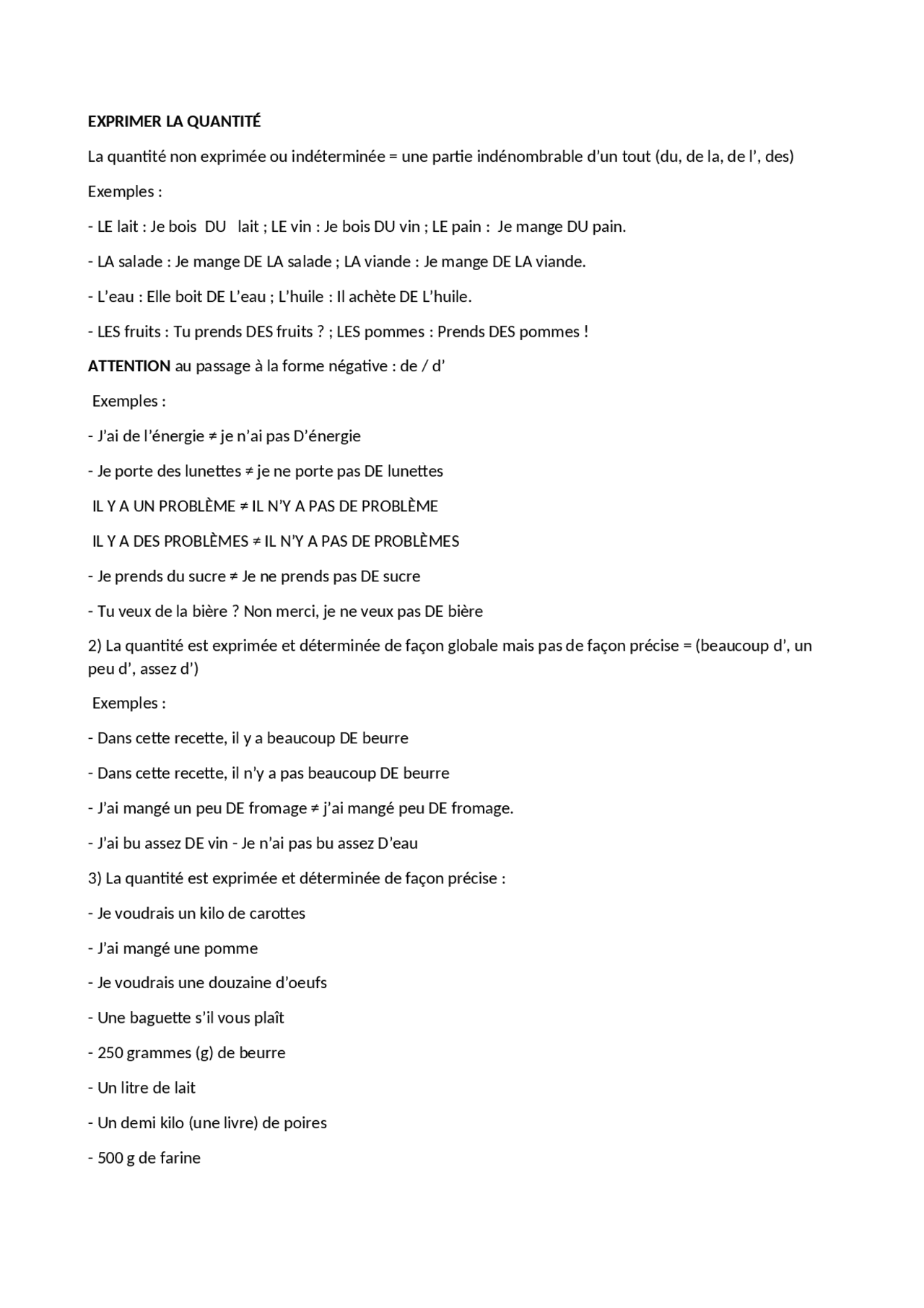 L'expression de la quantité - Docsity