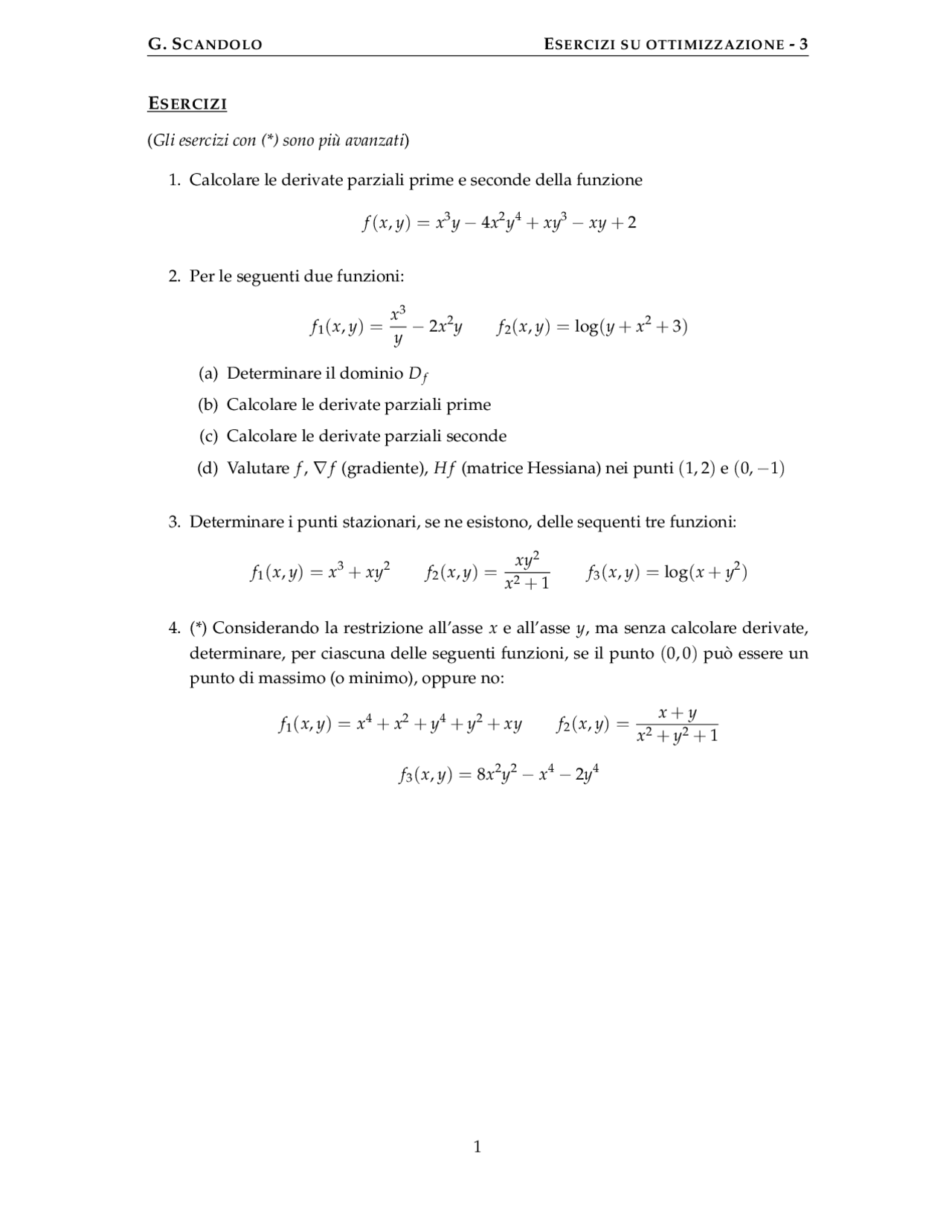 Esercizi ottimizzazione 3 - Docsity