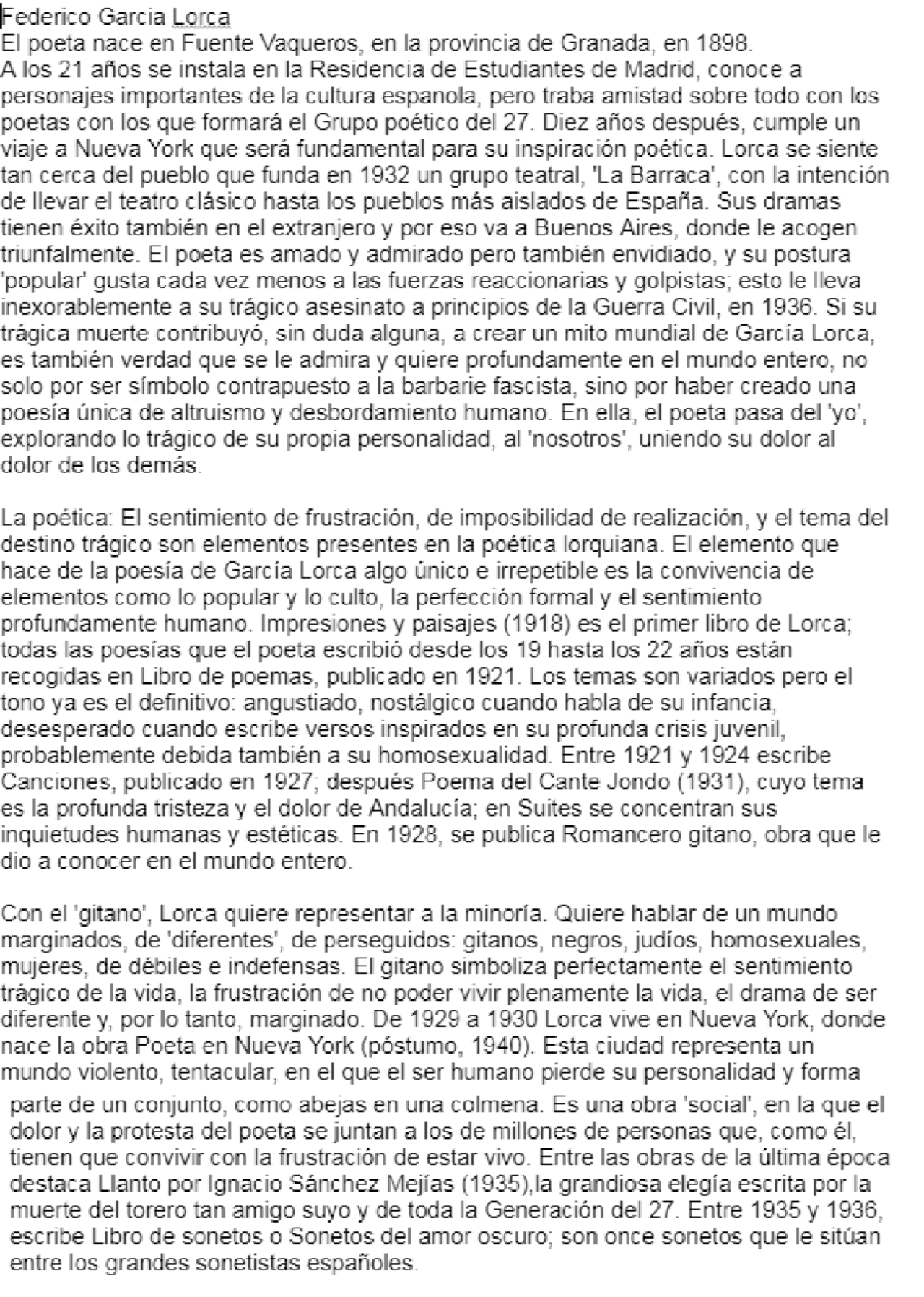 Sintesi Federico Garcia Lorca Docsity