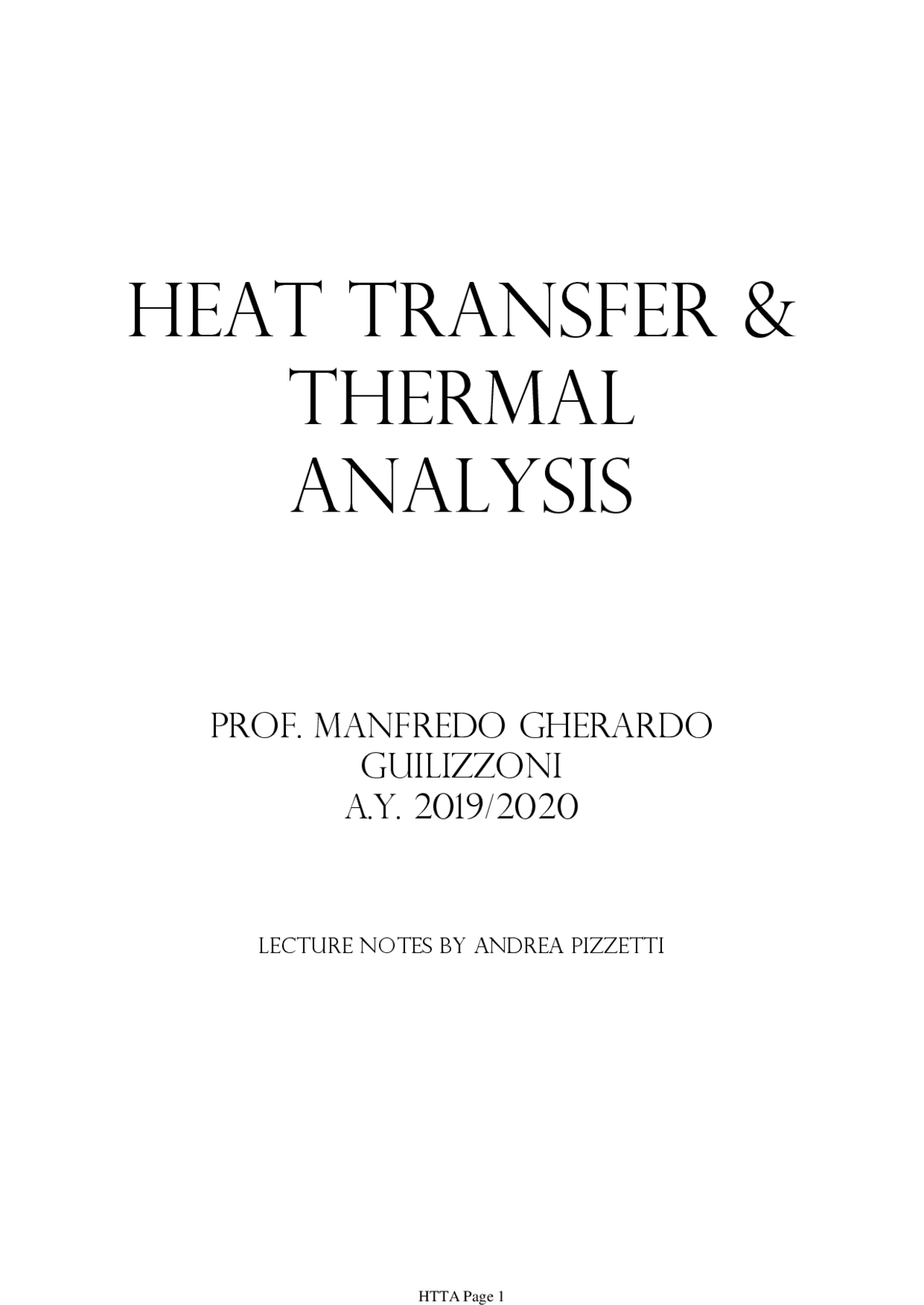 Heat Transfer & Thermal Analysis - Lecture Notes - Docsity