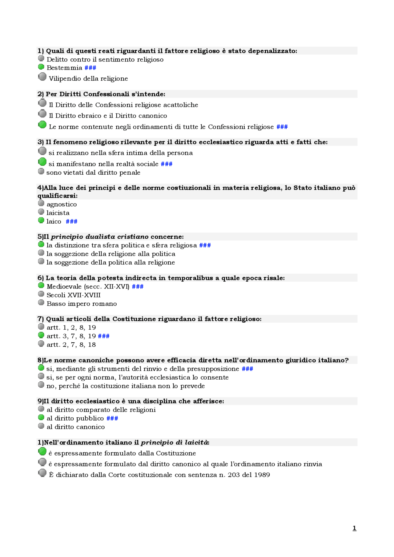 Test Diritto Ecclesiastico Unicusano Docsity