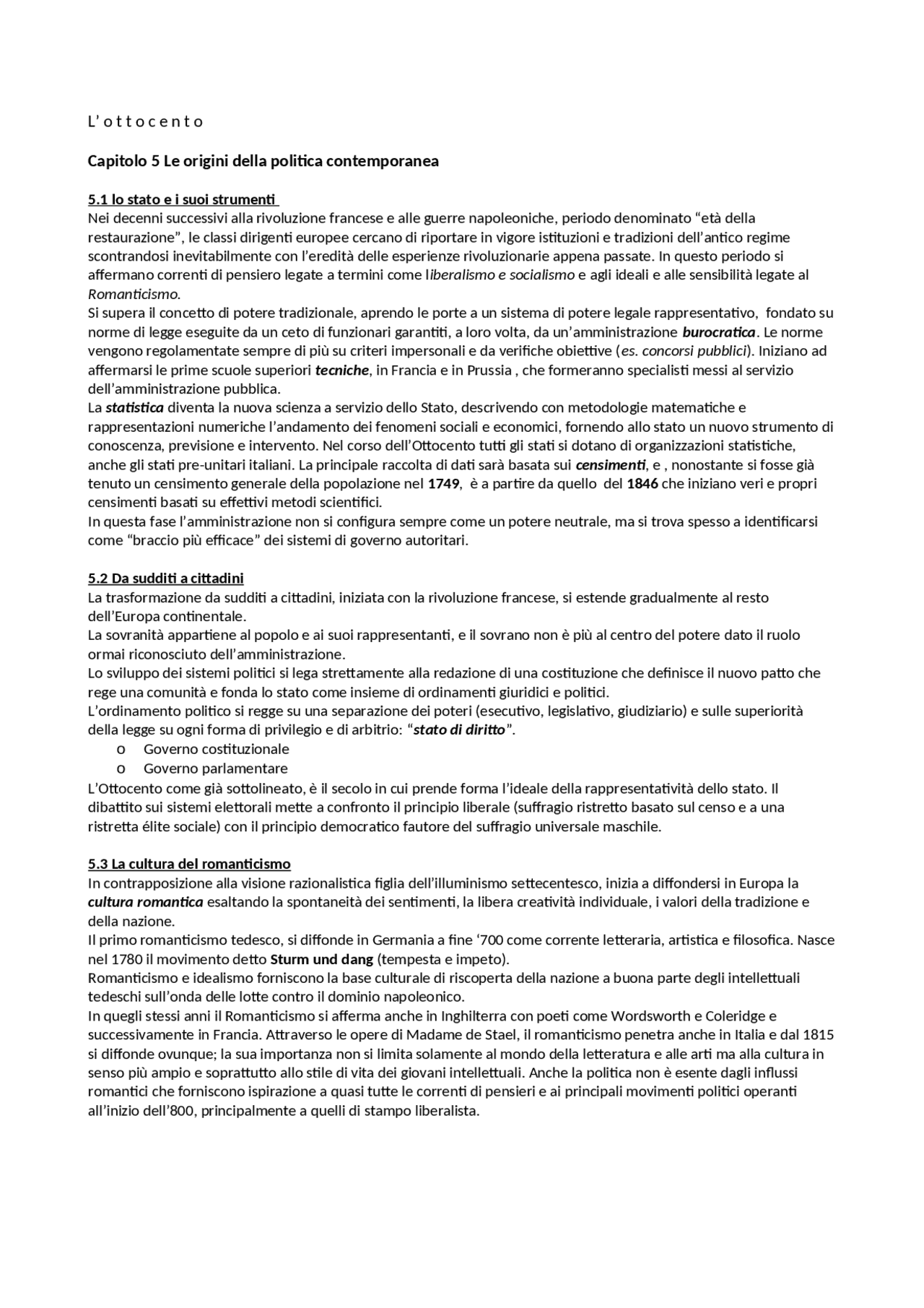 Ottocento Introduzione Docsity