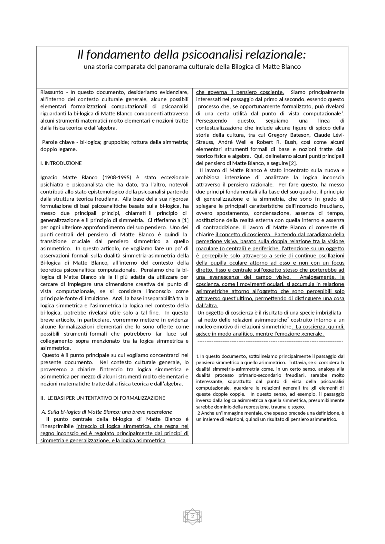 Traduzione - The unconscious in Ignacio Matte Blanco’s thought ...