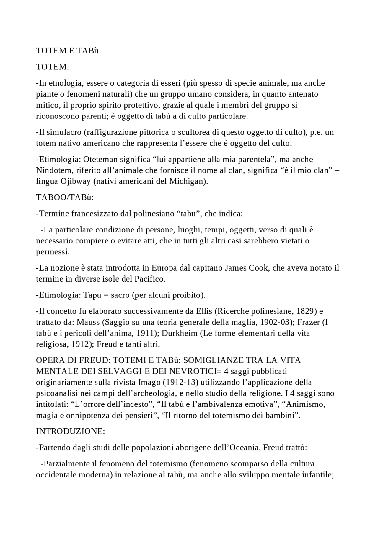 Appunti Di Antropologia Su Totem E Tabù Docsity