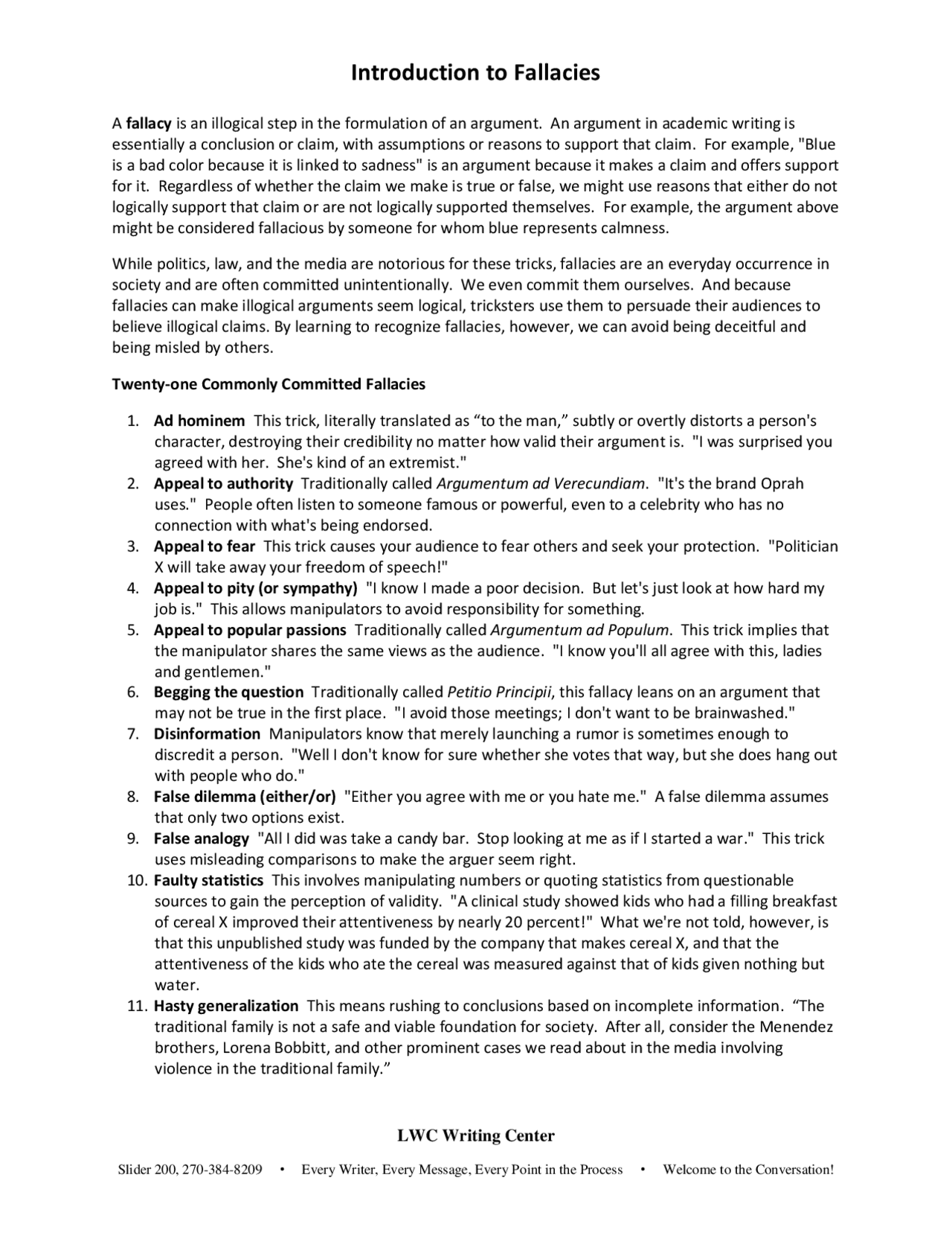 Technique And Fallacies Docsity