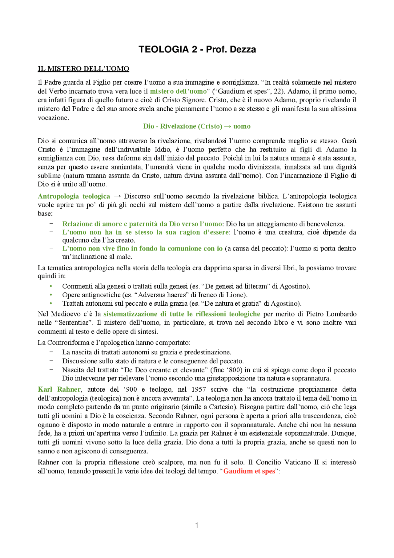 Teologia 2 Prof Dezza Docsity