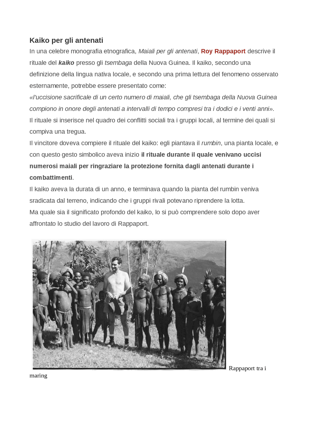 Il kaiko tra gli tsembaga: un rituale ecologico in Nuova Guinea - Docsity