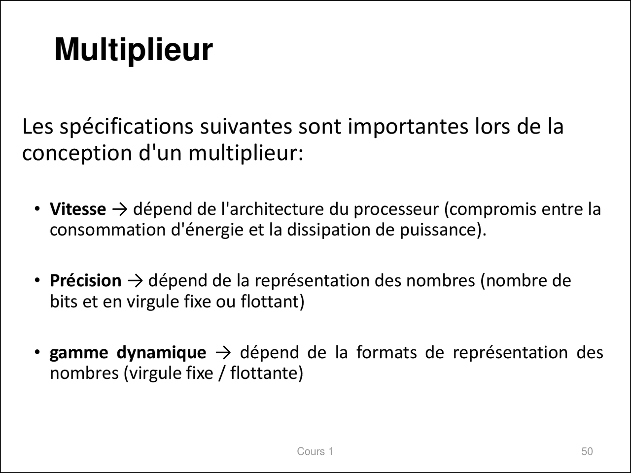 Spécifications clés pour le concepteur de multiplicateur : vitesse ...