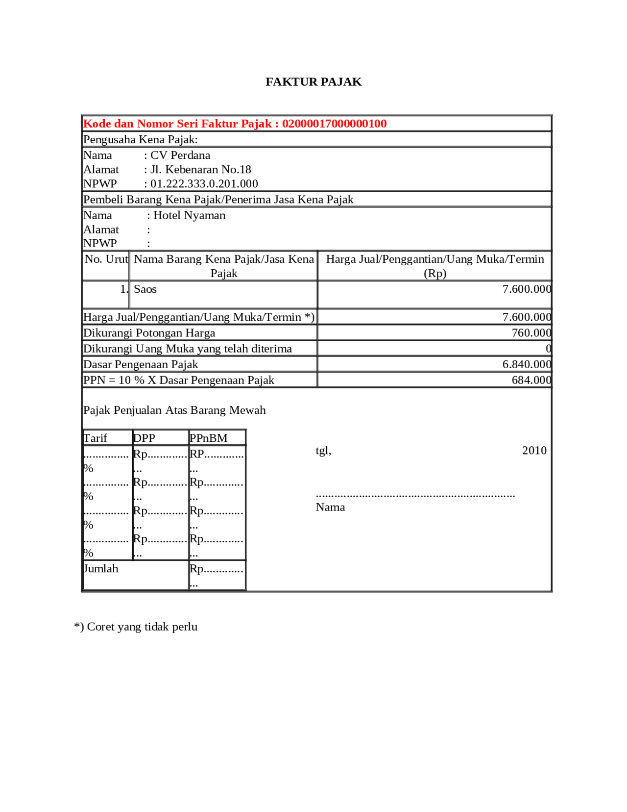 Example of a tax invoice in Indonesia | Study notes Business Taxation ...
