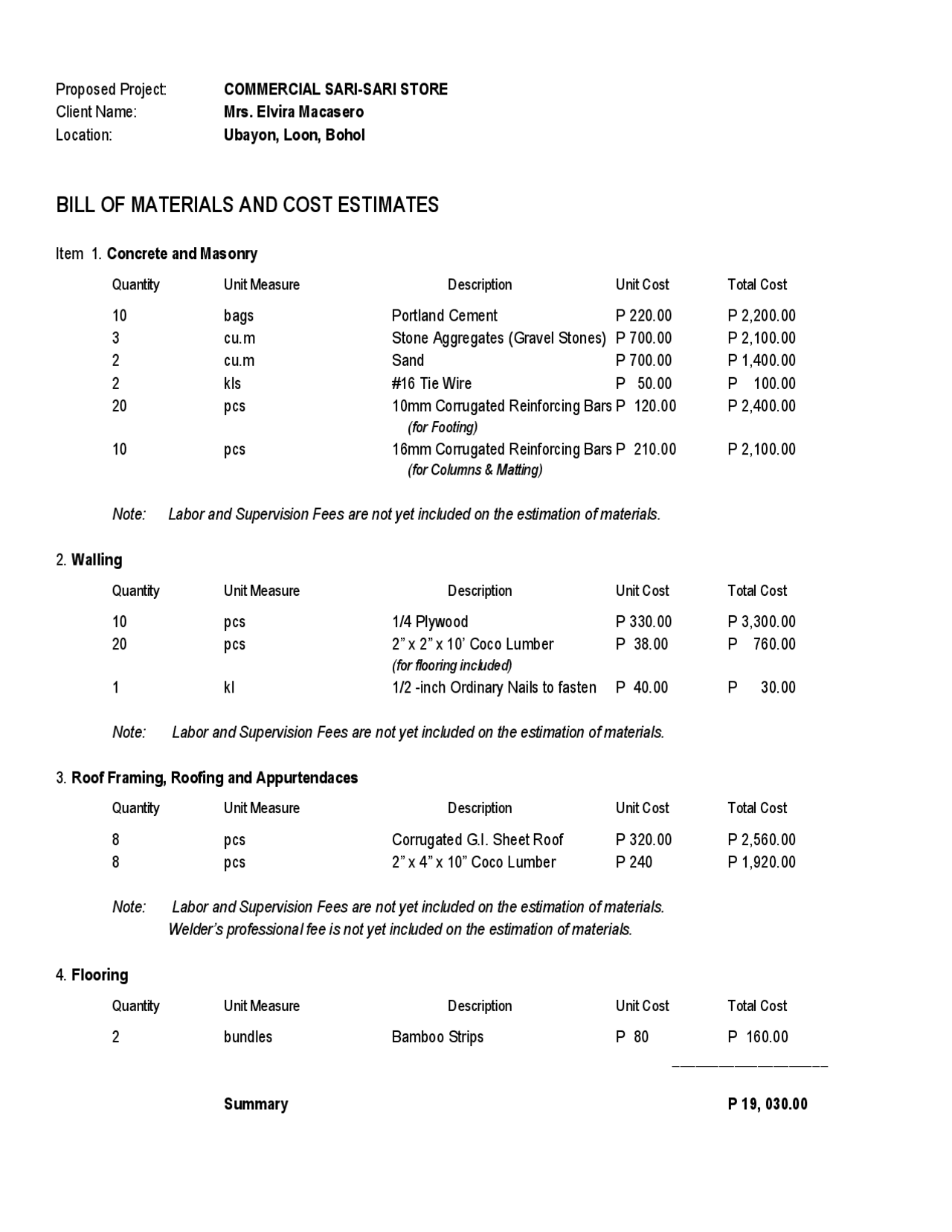 368916086-Bill-of-Materials-and-Cost-Estimates-Sample.pdf | Exercises ...