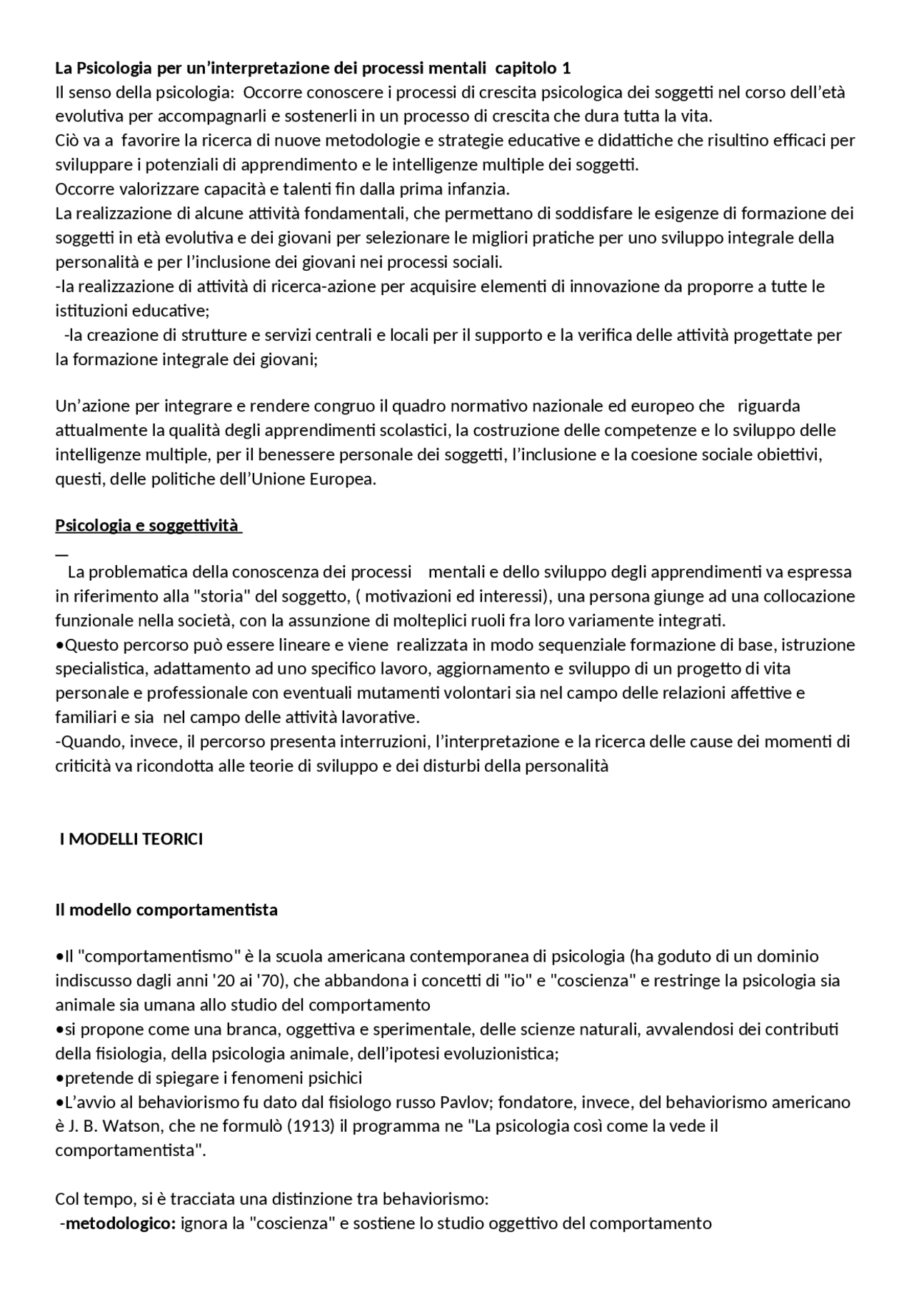 Psicologia Generale E Modelli Teorici Docsity