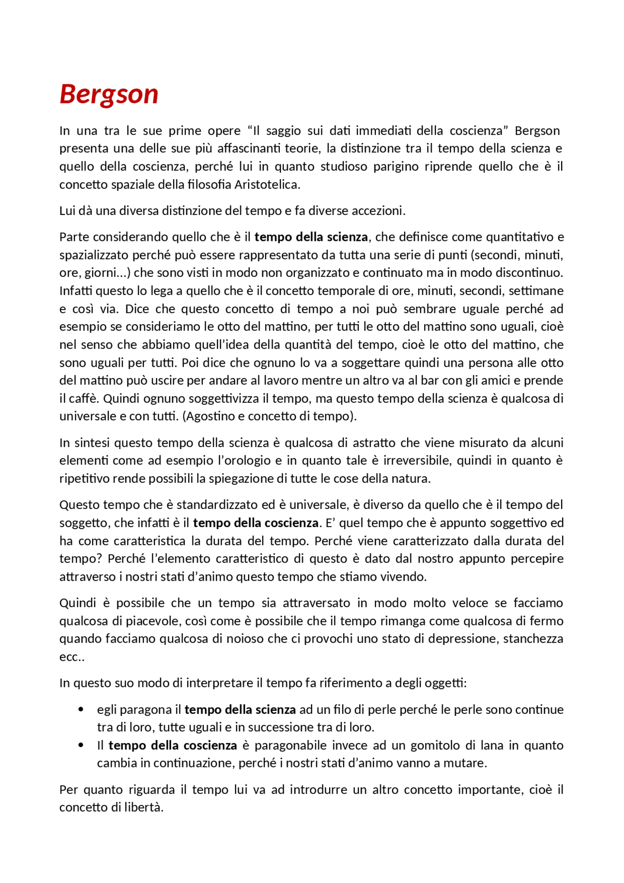 Riassunto Su Bergson Docsity