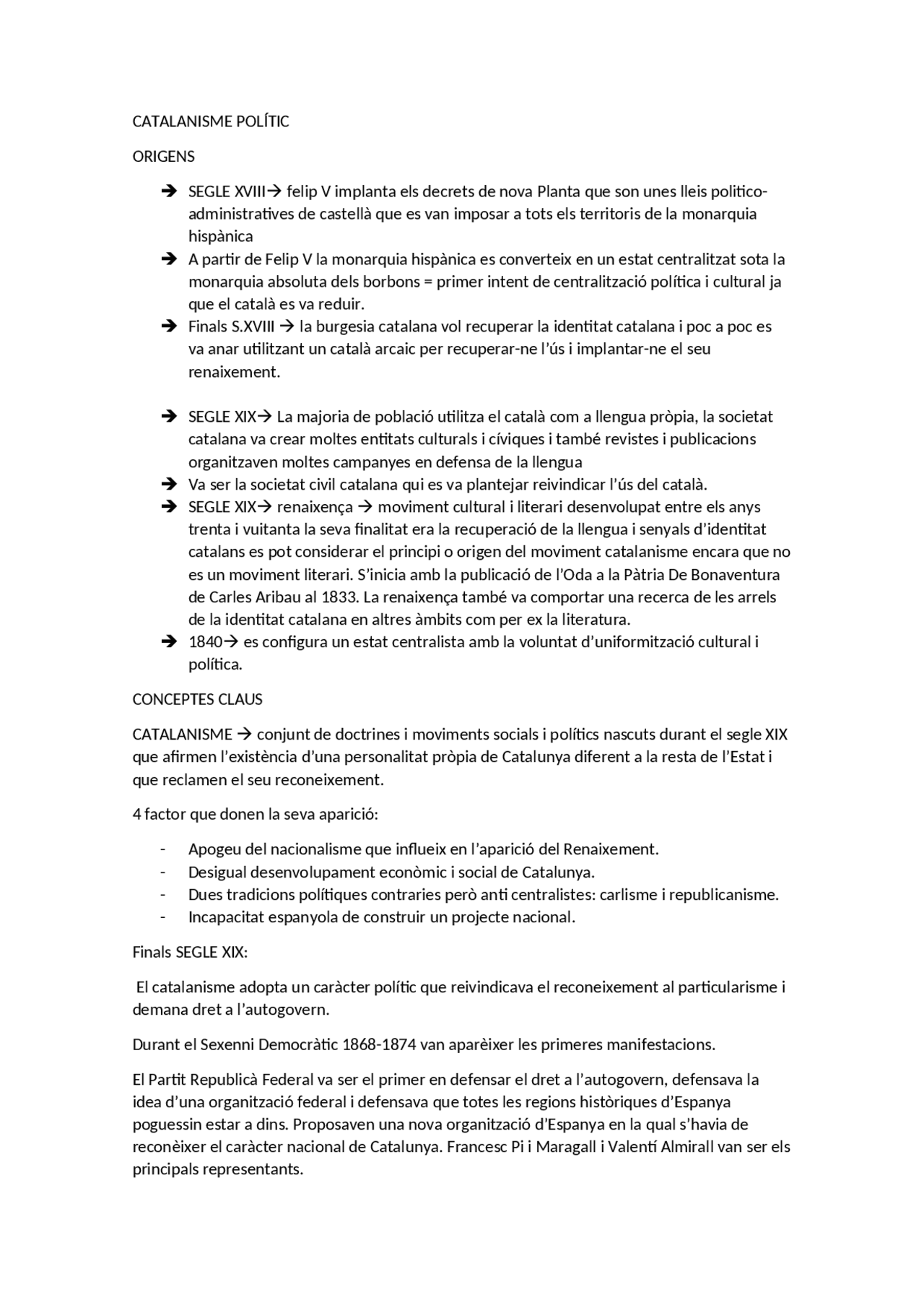 Apunts Catalanisme Polític Docsity