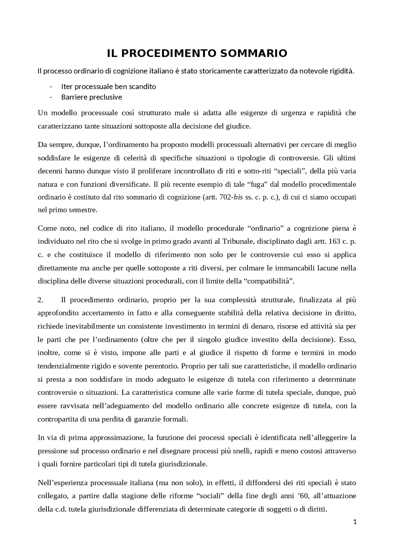 Procedura Civile Breve Riassunto Appunti Di Diritto Processuale