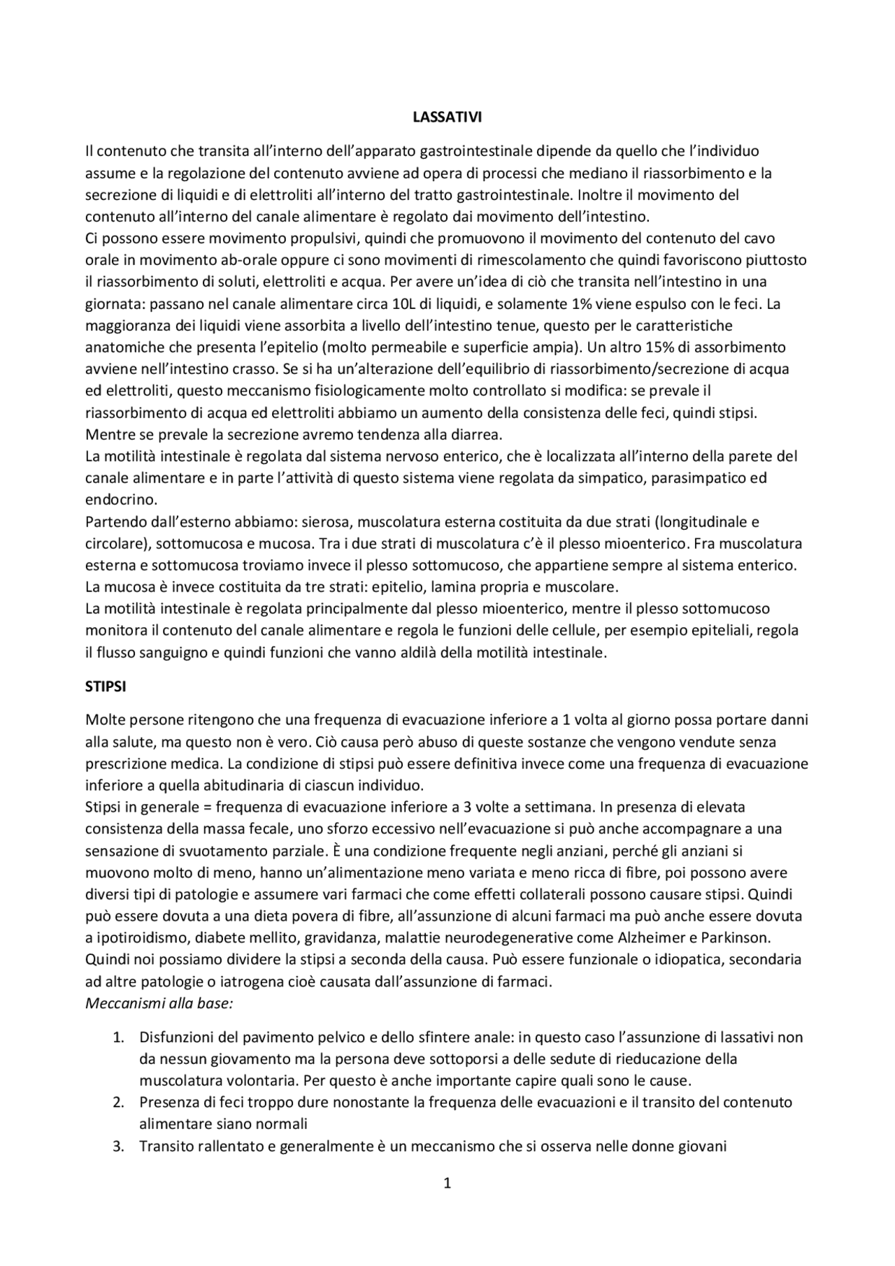 LASSATIVI - farmacologia - Docsity